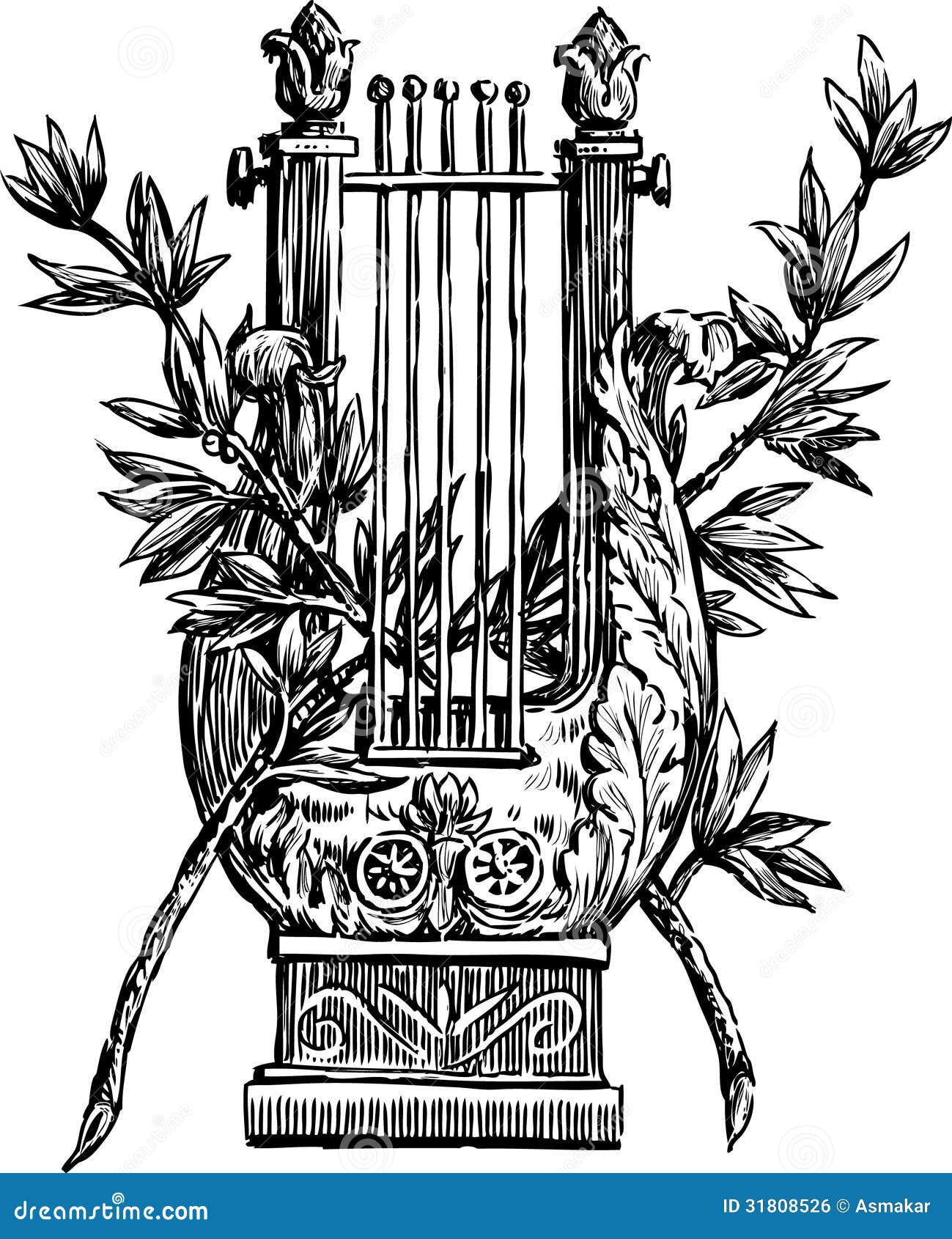 Lyre with a branches stock vector. Illustration of decoration - 31808526