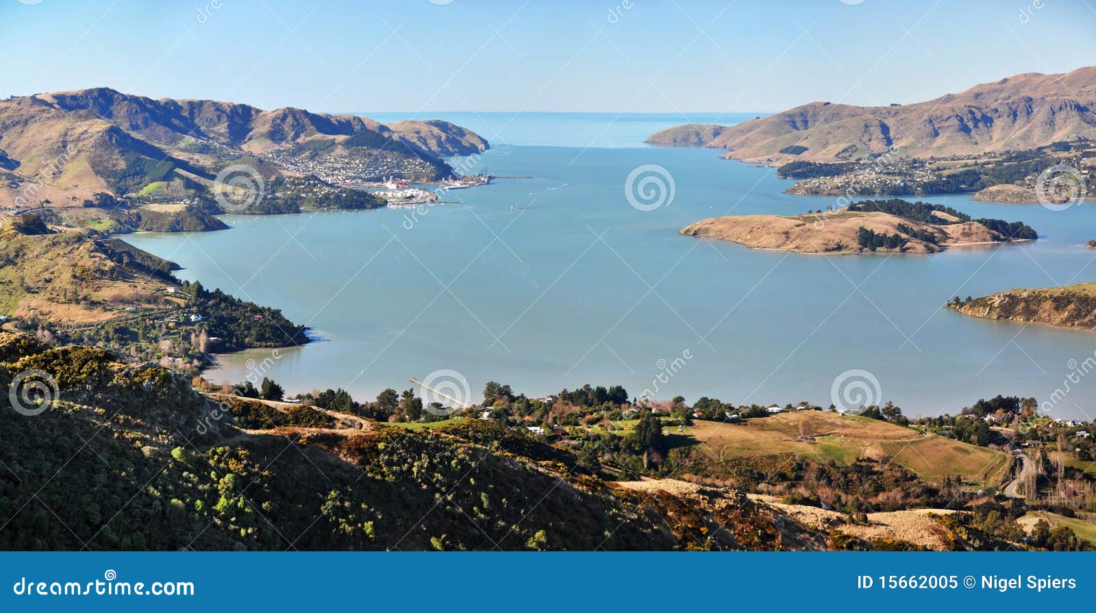 Lyttleton Harbour Panorama, New Zealand Stock Image - Image of ...