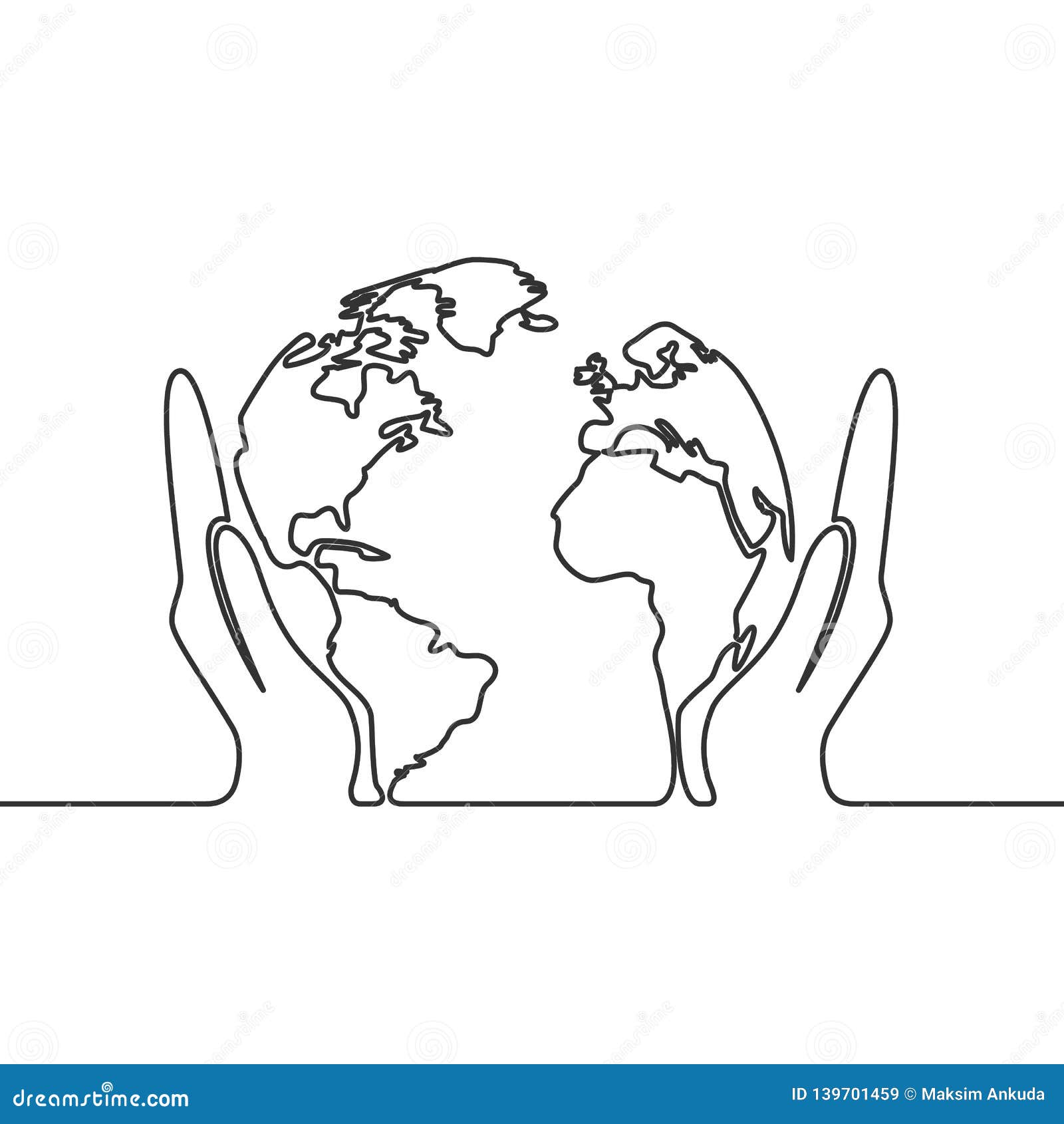A Lápis Contínuo Desenho Da Imagem Do Vetor Do Globo Da Terra Nas Mãos