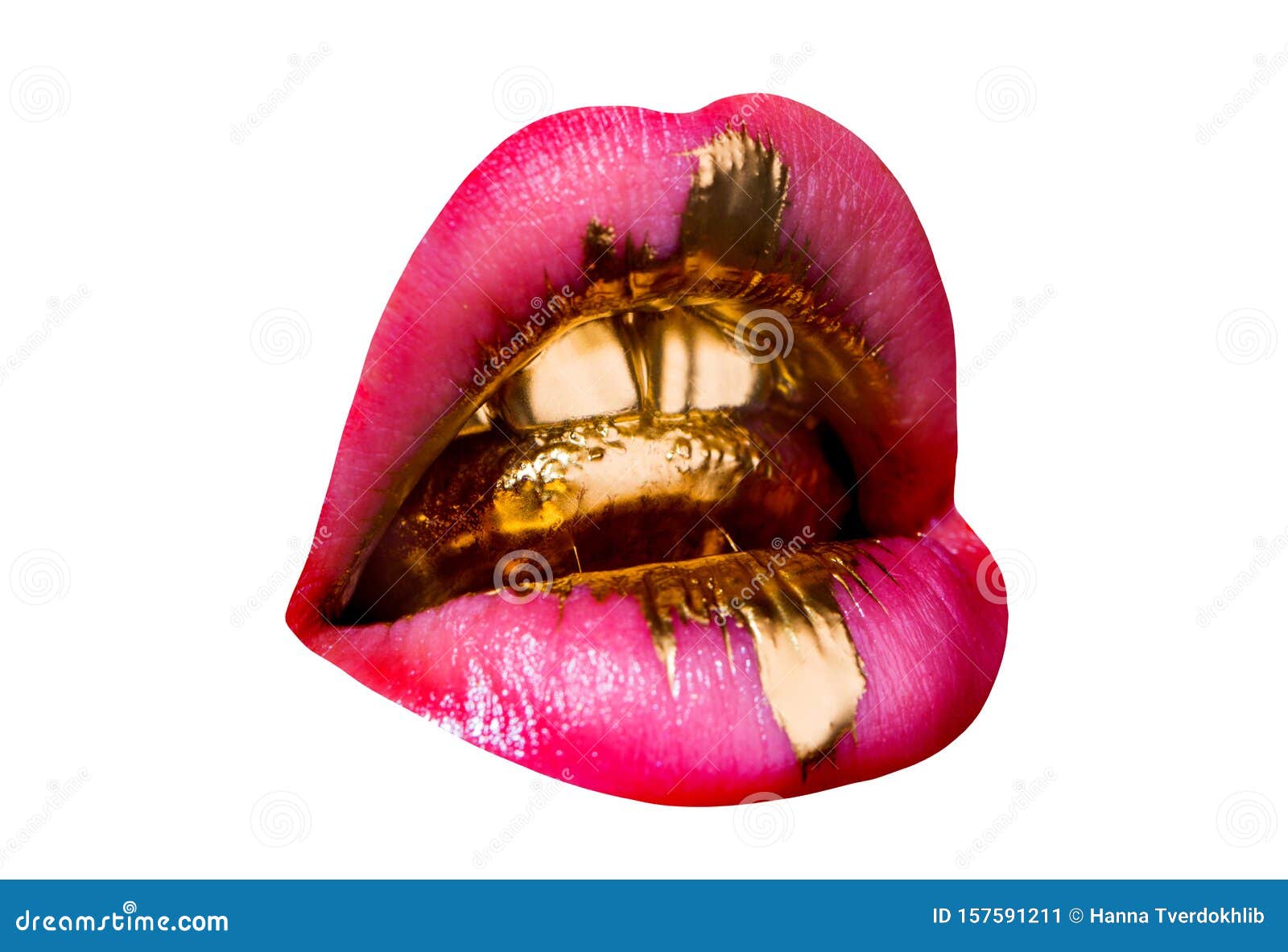 Língua Glamourosa Dourada Na Boca Sexy Feminina Dentes Brilhantes De Ouro Brilhante Batom Rosa