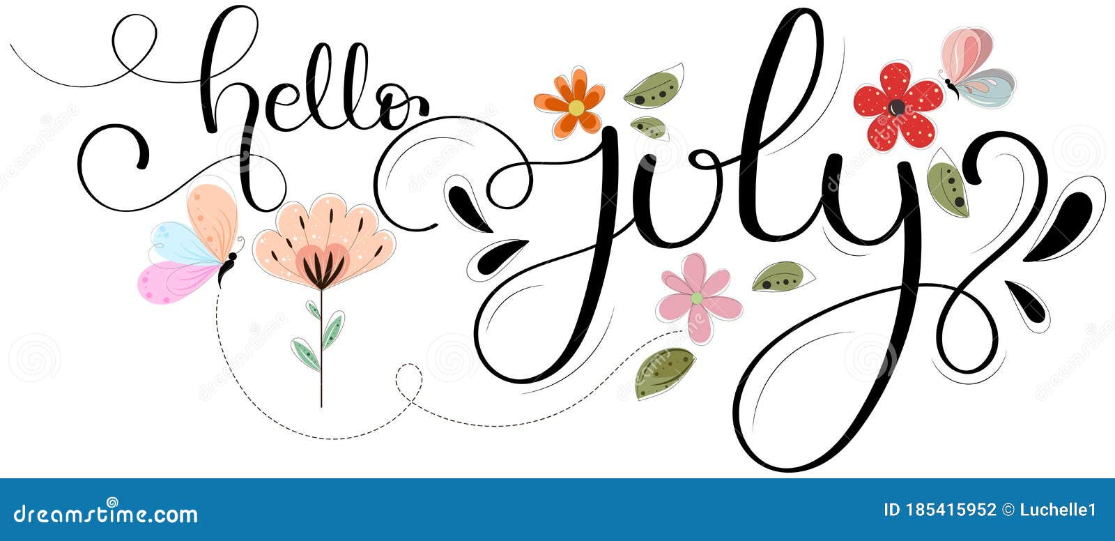 July Month Name. Handwritten Calligraphic Word. Bold Font. Cartoon ...