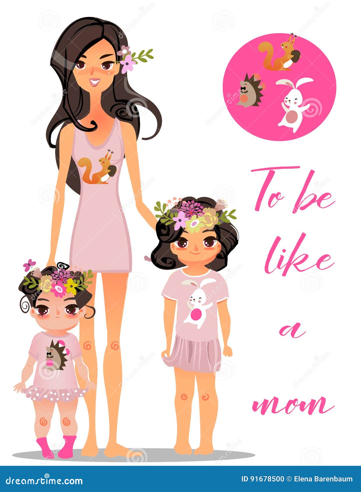 Mãe Nova Dos Desenhos Animados Com Filhas Ilustração do Vetor ...