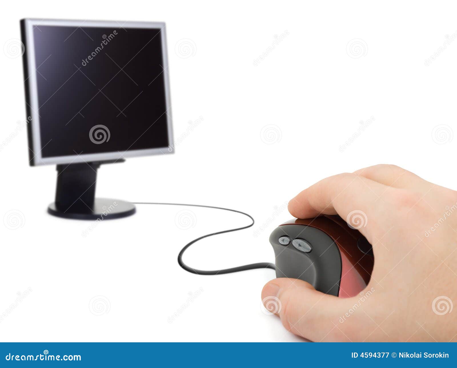 Mão Com Rato E Monitor Do Computador Imagem de Stock - Imagem de tela ...