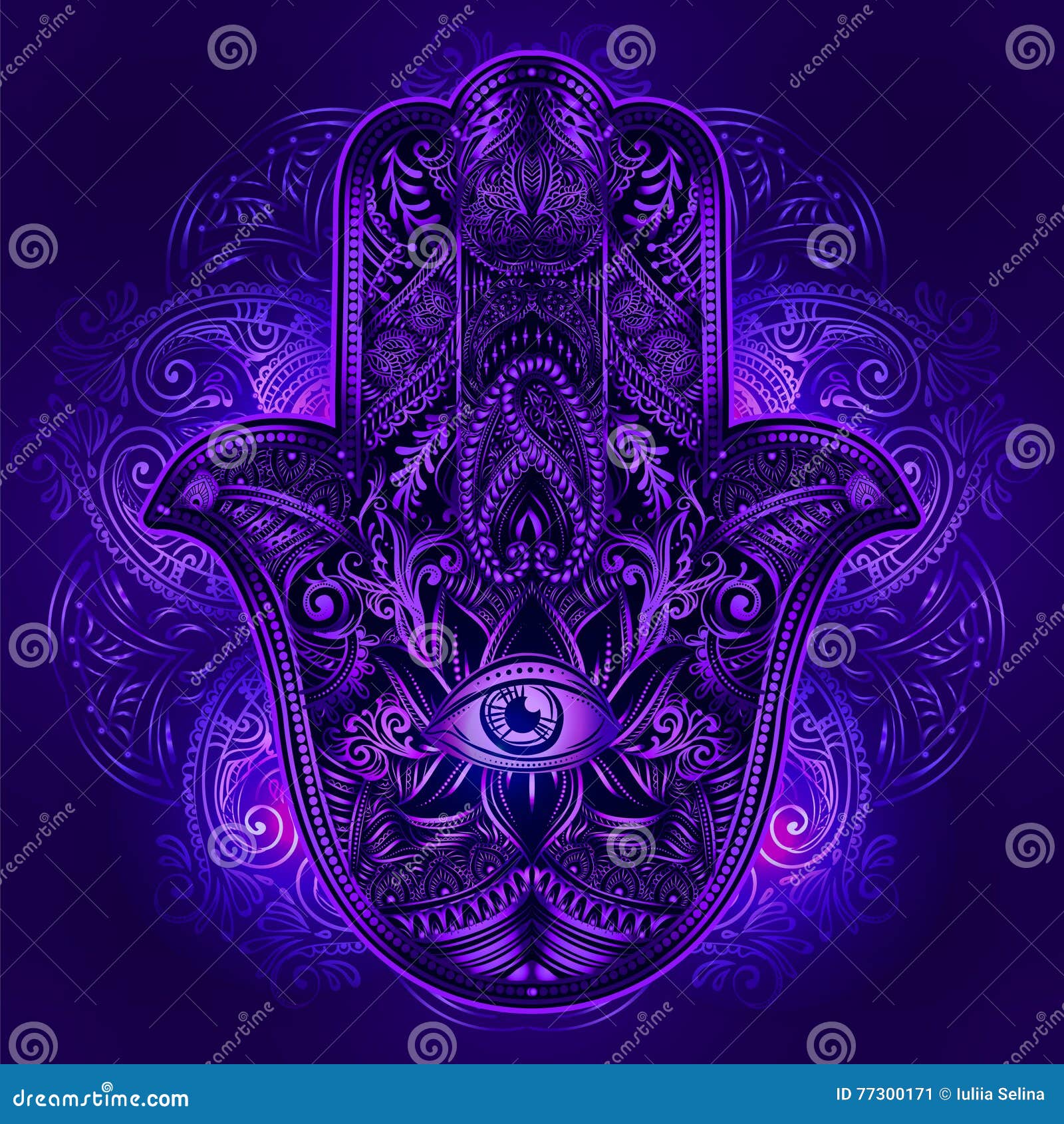 Mão de Hamsa de Fatima ilustração do vetor. Ilustração de floral - 77300171