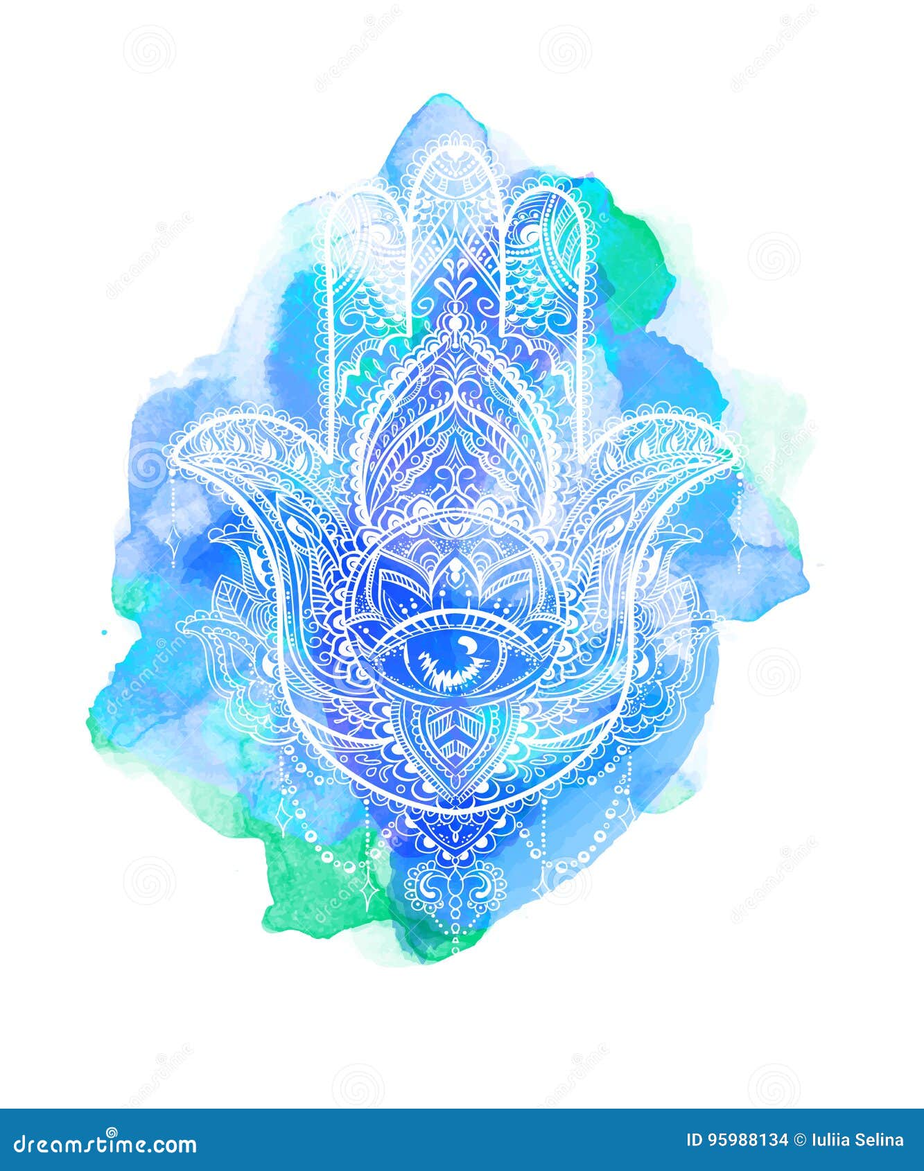 Mão de Hamsa de Fatima ilustração stock. Ilustração de fundo - 95988134