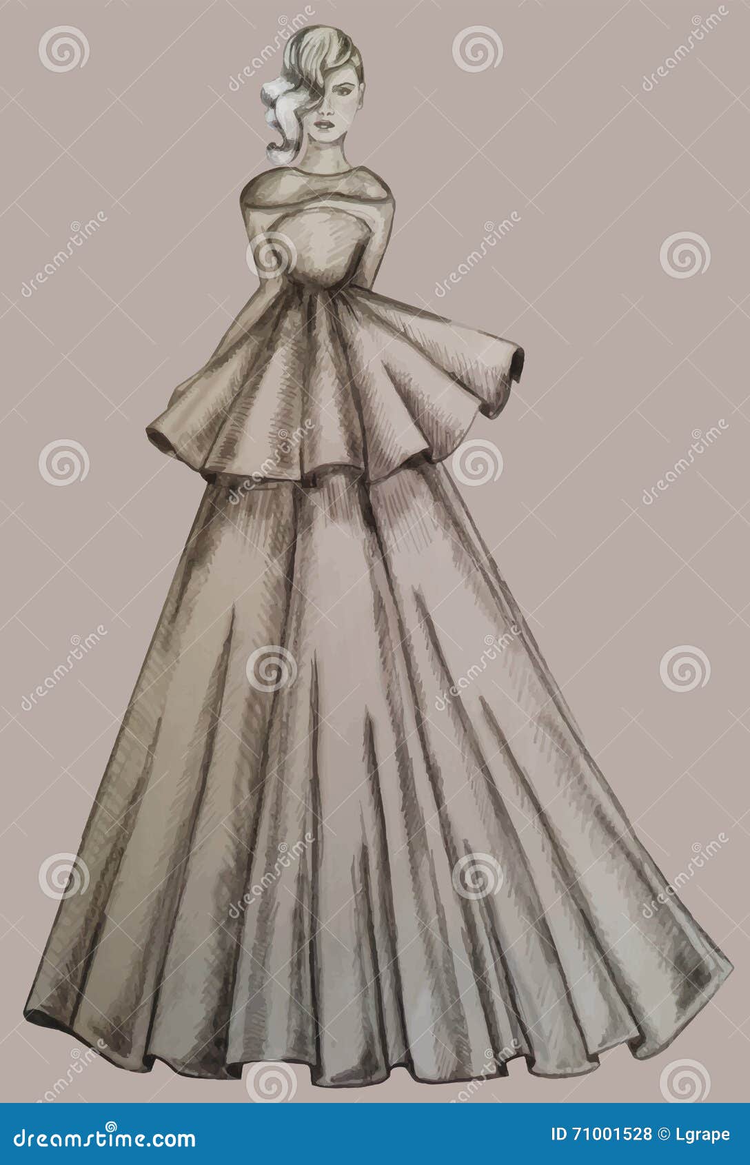 Mädchen in Einem Langen Kleid Eigenhändig Zeichnen Vektor Abbildung ...