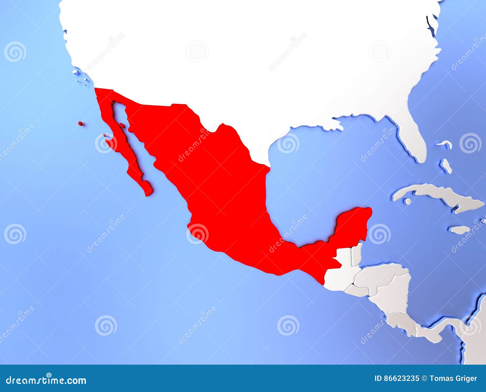 México no vermelho no mapa ilustração stock. Ilustração de beiras ...