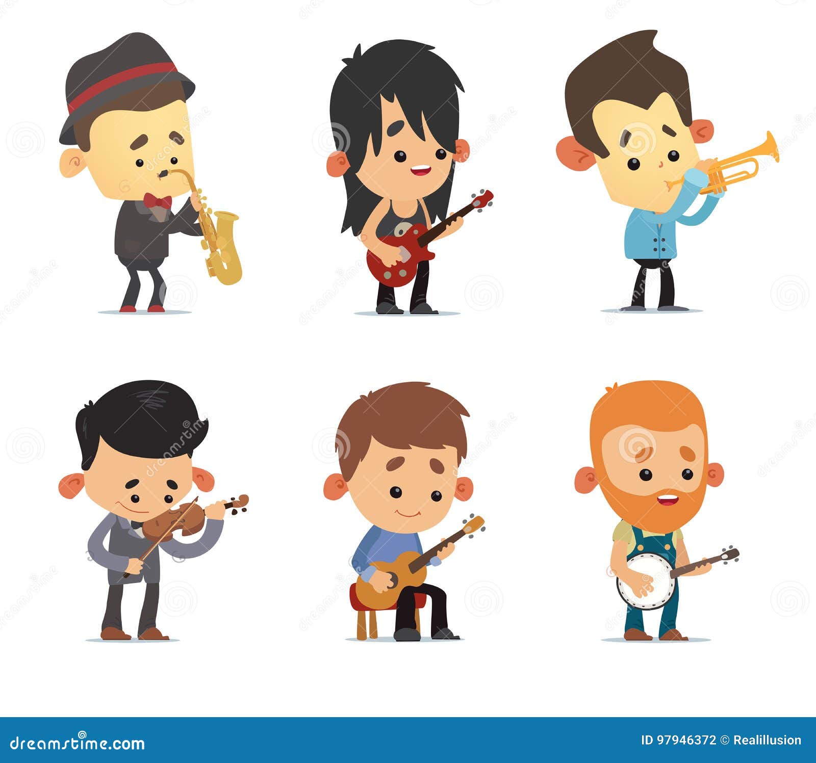 Músicos Dos Desenhos Animados Ilustração do Vetor - Ilustração de ...