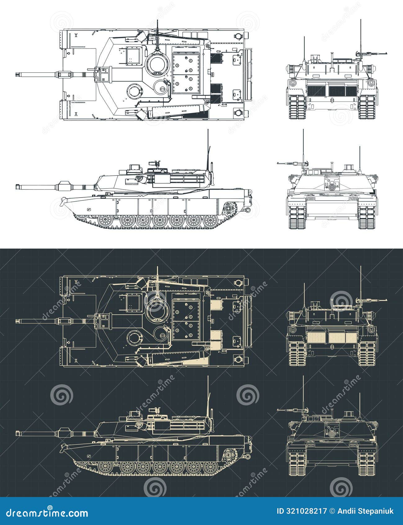 M1 Abrams Tank Blueprints Illustrations Cartoon Vector | CartoonDealer ...