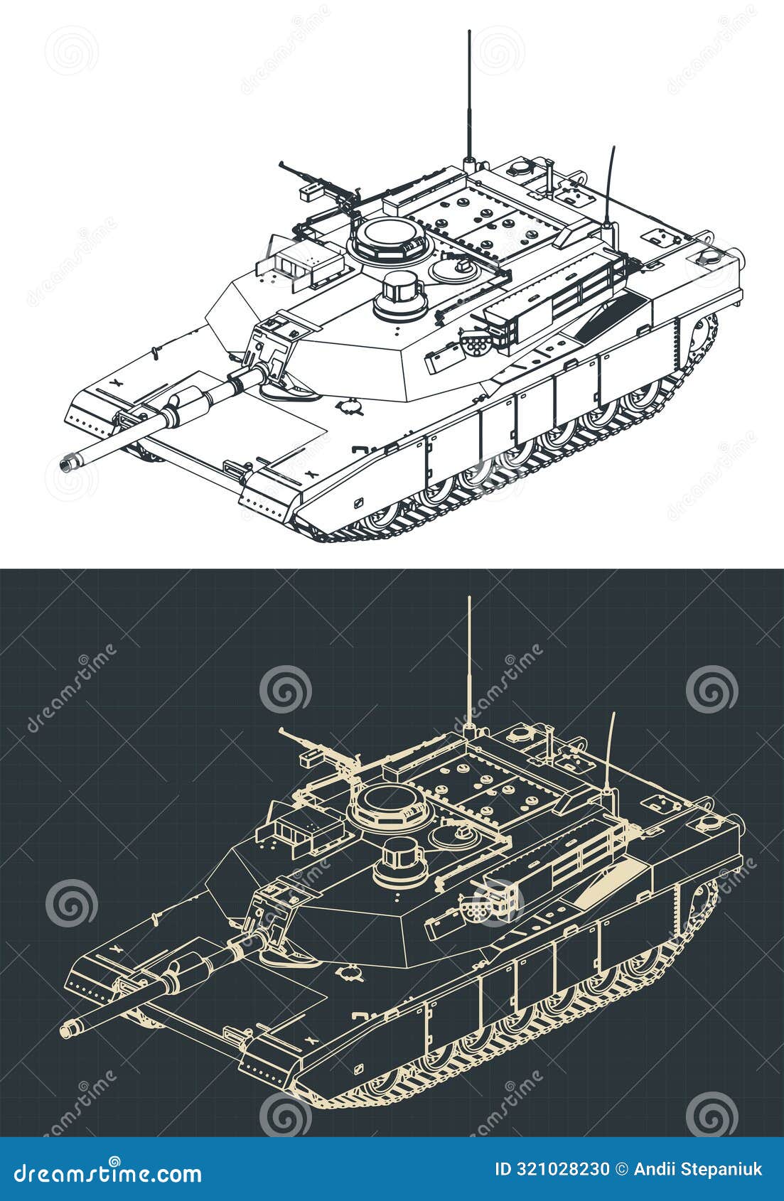 M1 Abrams Tank Isometric Blueprints Stock Vector - Illustration of ...