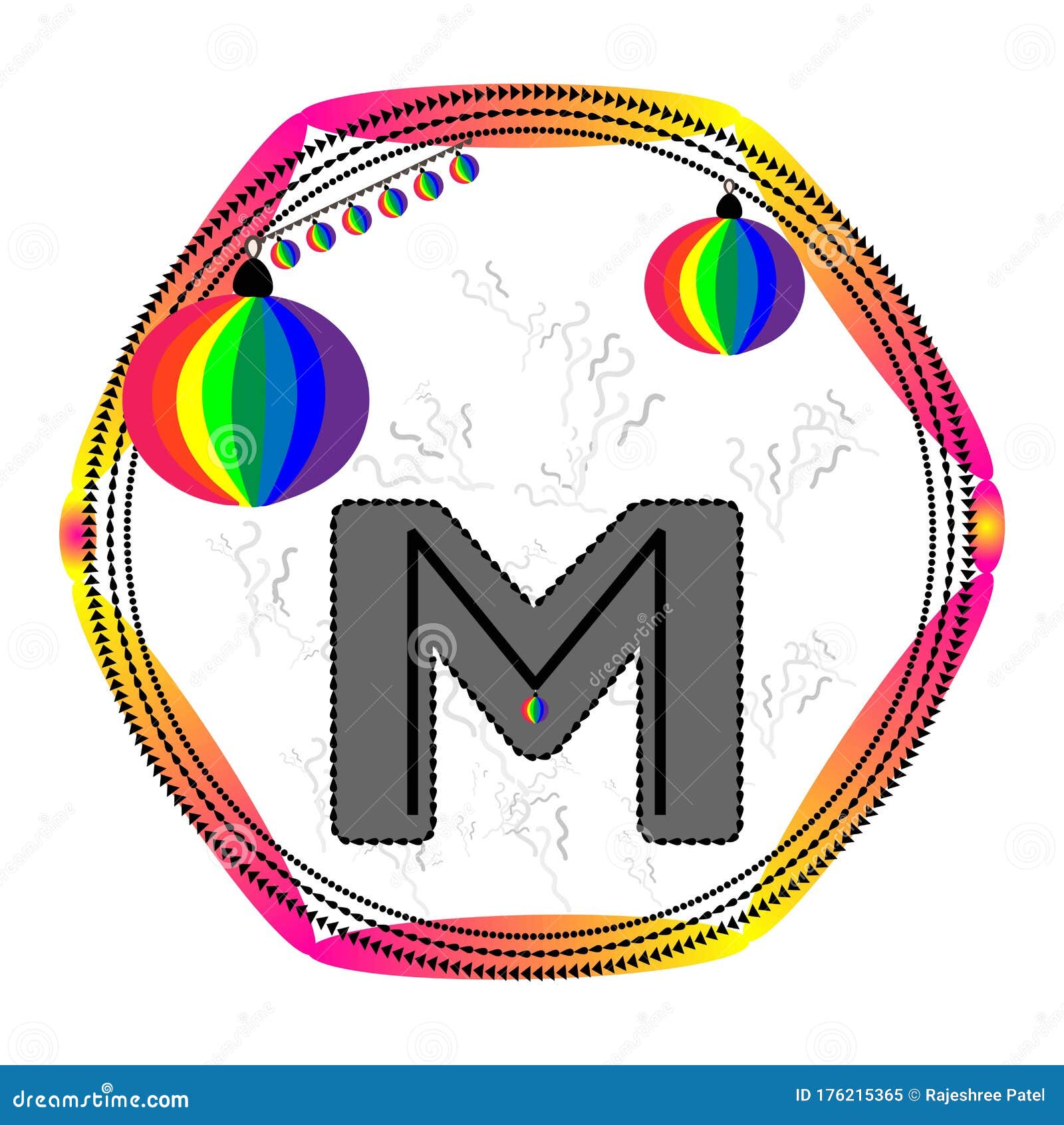 Alphabet M. Letter M Gradient Label. Rainbow Ball Sticker Frame Vector ...