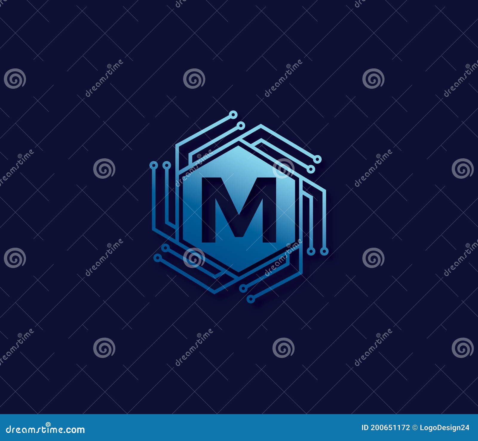 M Alphabet Technology Logo Design Concept Stock Vector - Illustration ...