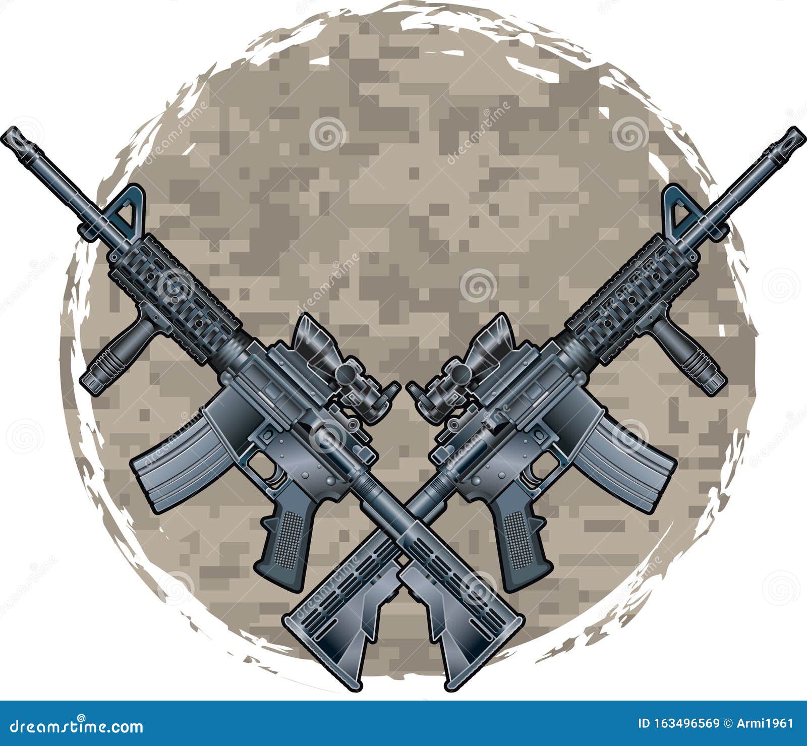 M16 Assault Rifles in Front of Camouflage Pattern Stock Vector ...