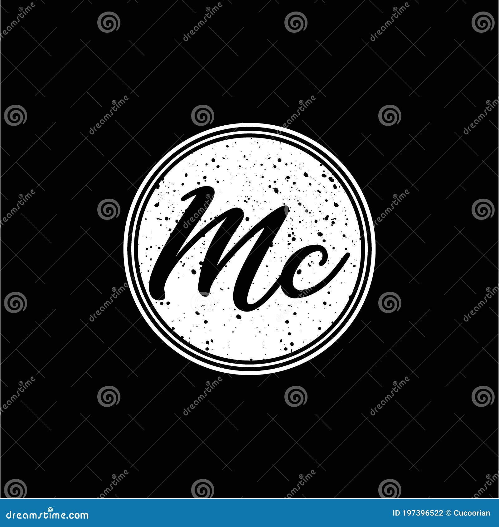 M C Initial Handwriting in Black and White Circle Frame Design Stock ...