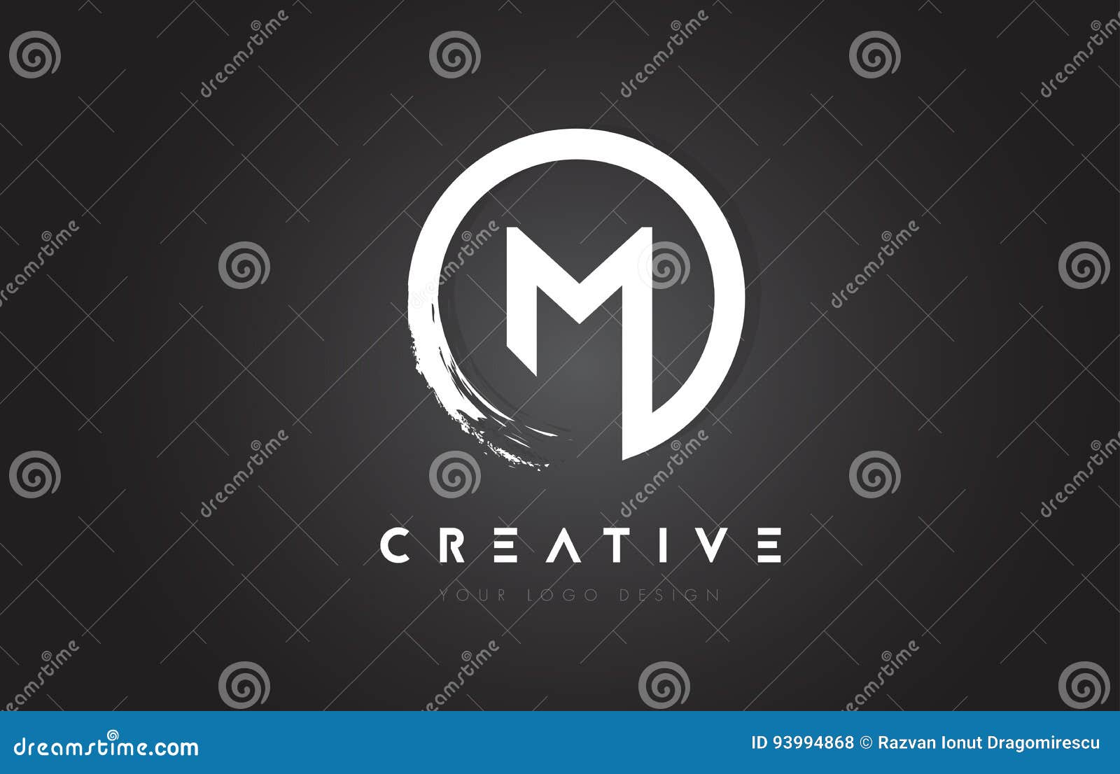 M Circular Letter Logo with Circle Brush Design and Black Background ...
