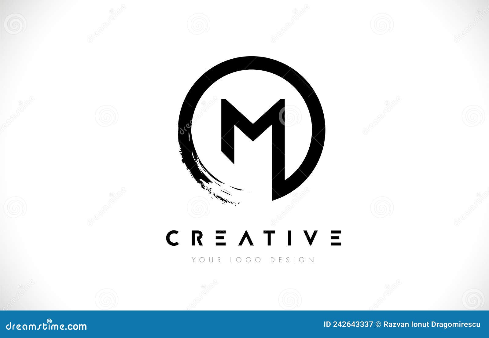 M Letter Logo with Circle Brush Design and White Background Stock ...