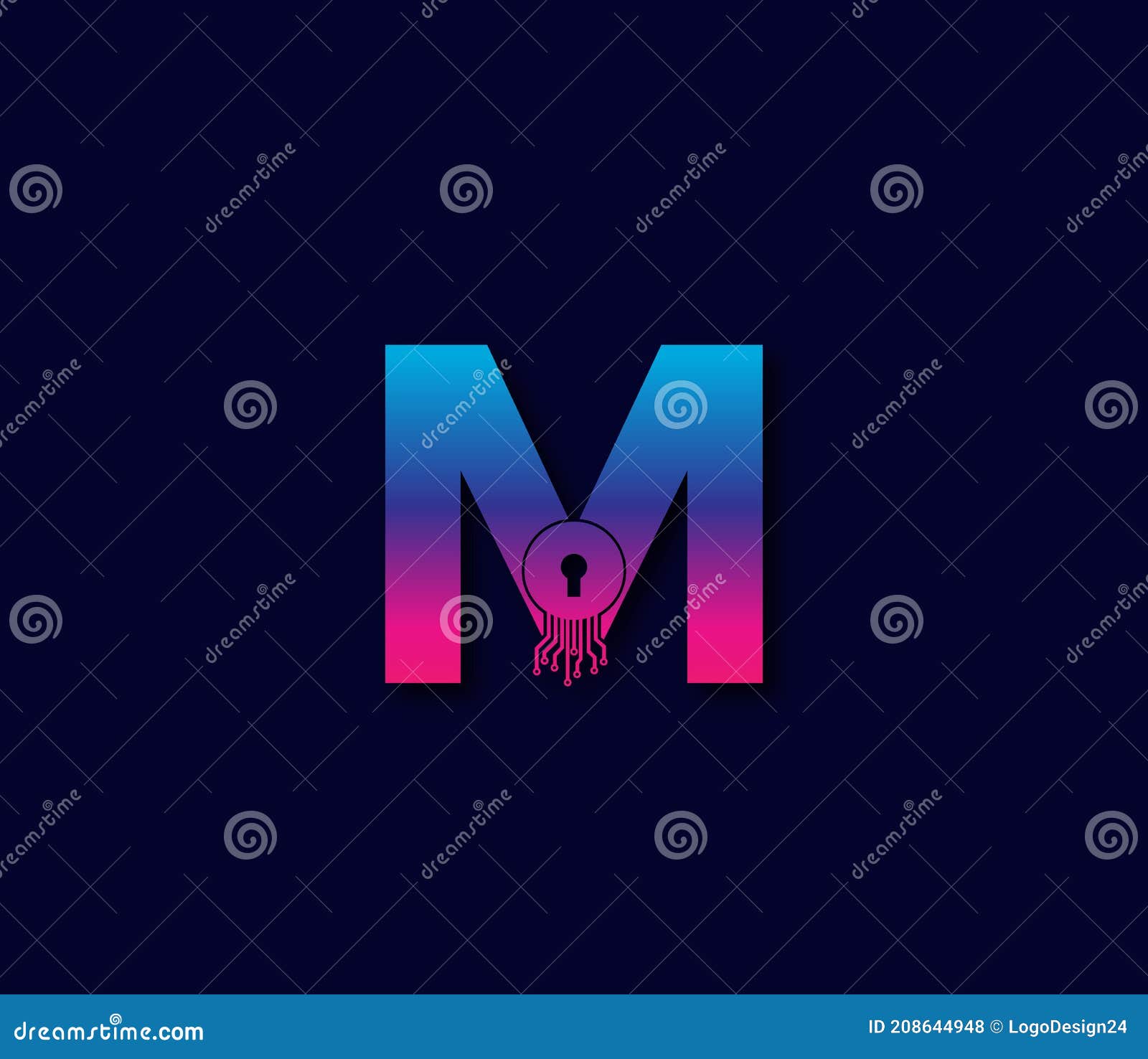 M Cyber Security Technology Logo Design Concept Stock Vector ...