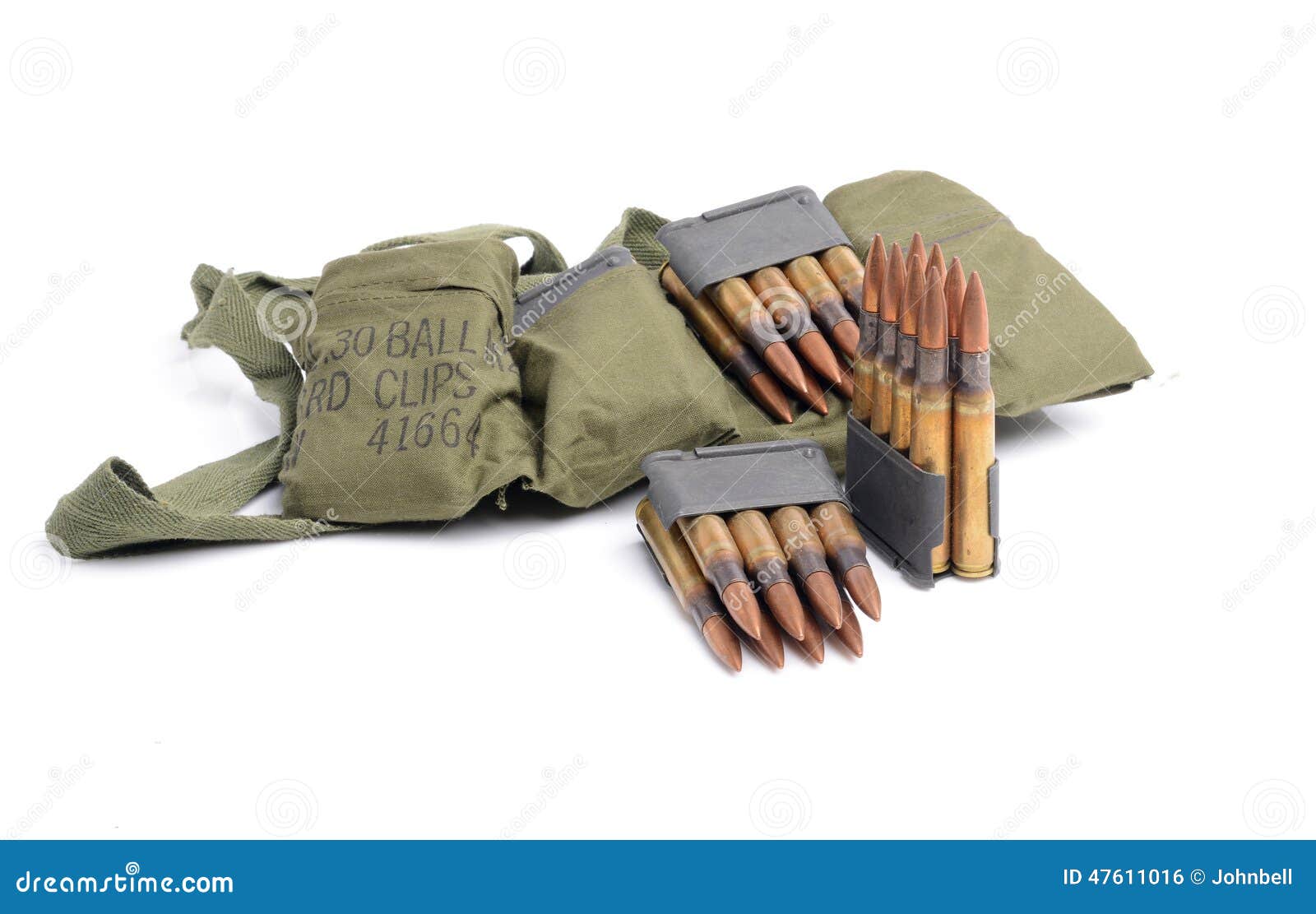 M1 Garand Clips, Ammunition and Bandolier. Stock Photo - Image of rifle ...