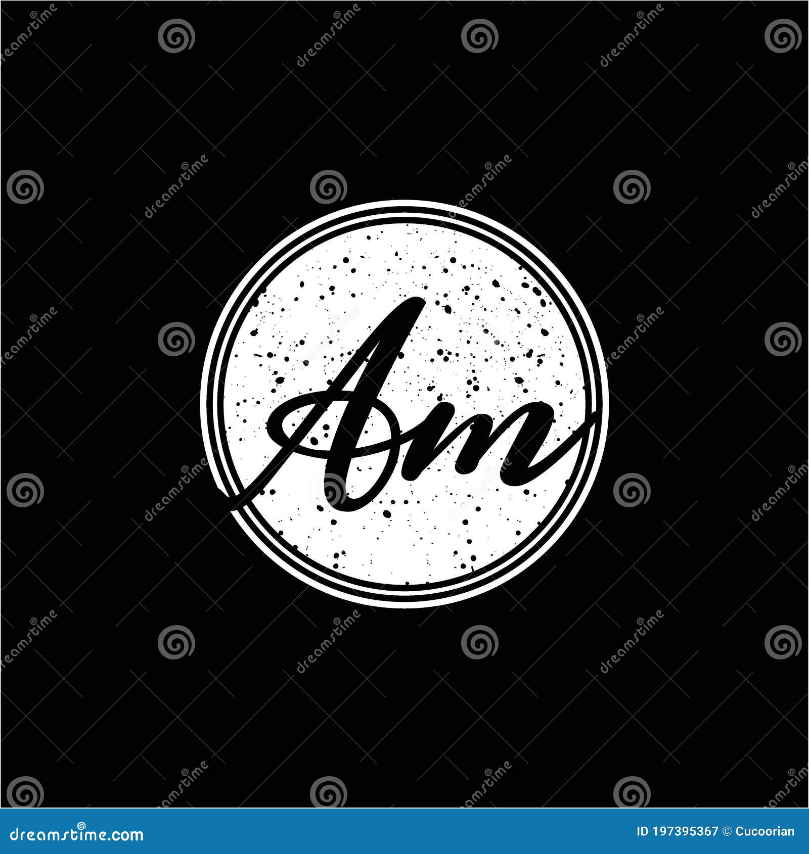 A M Initial Handwriting in Black and White Circle Frame Design Stock ...