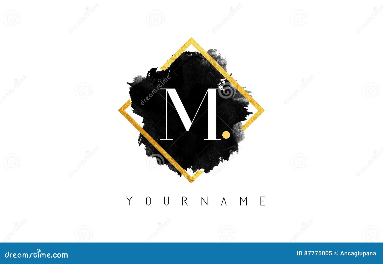 M Letter Logo Design with Black Stroke and Golden Frame. Stock Vector ...