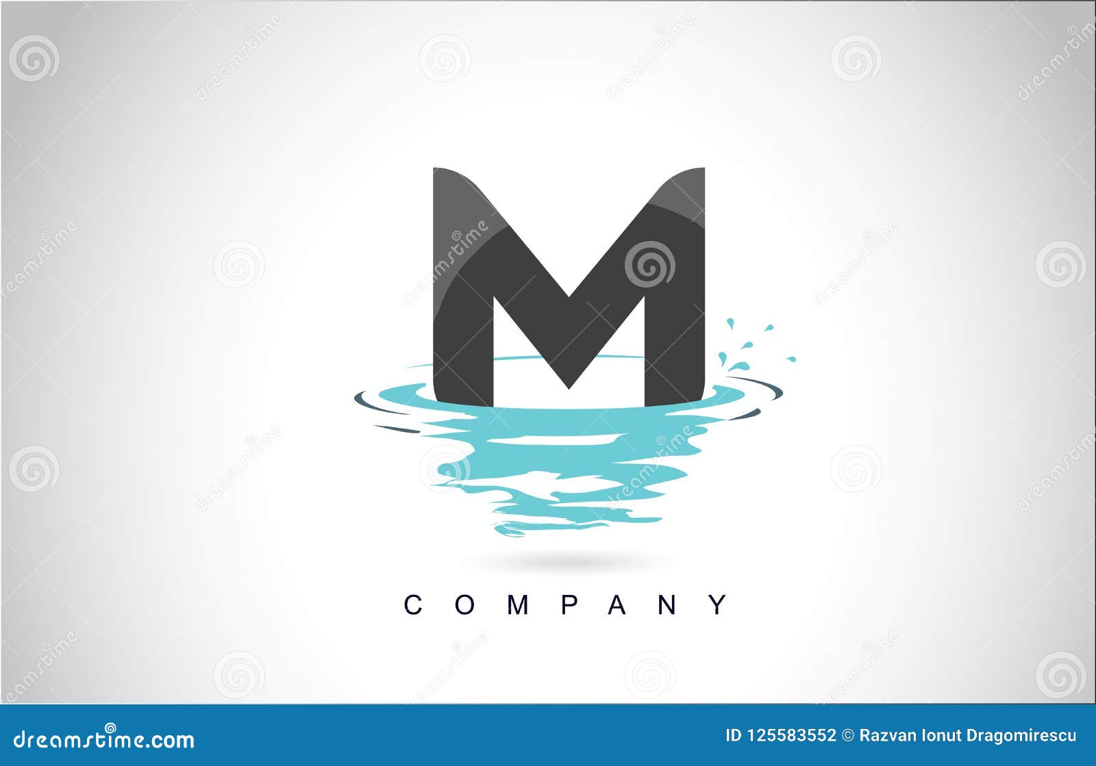 M Letter Logo Design with Water Splash Ripples Drops Reflection Stock ...