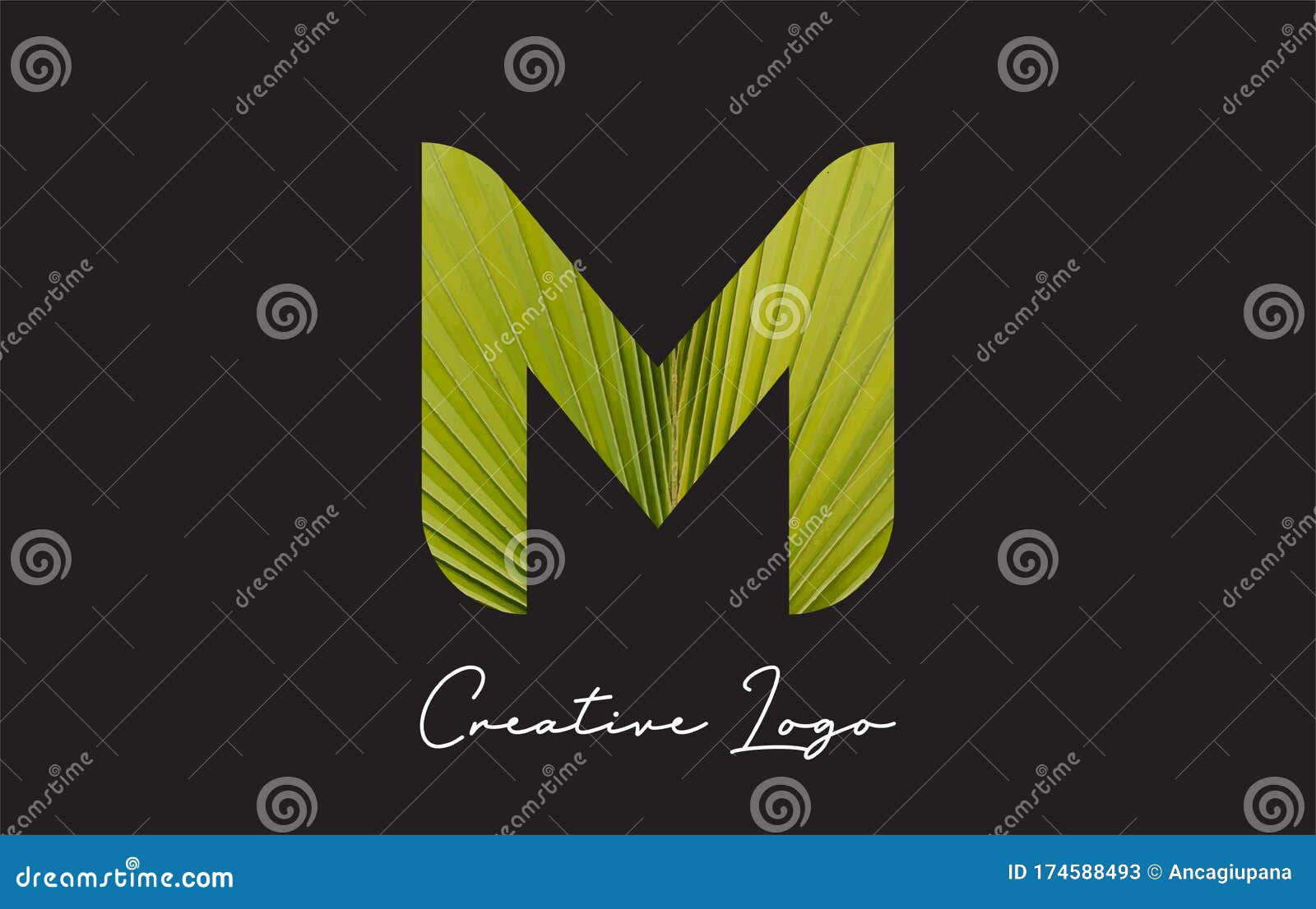 M Letter Logo with Palm Tree Leaf Pattern Design Stock Vector ...