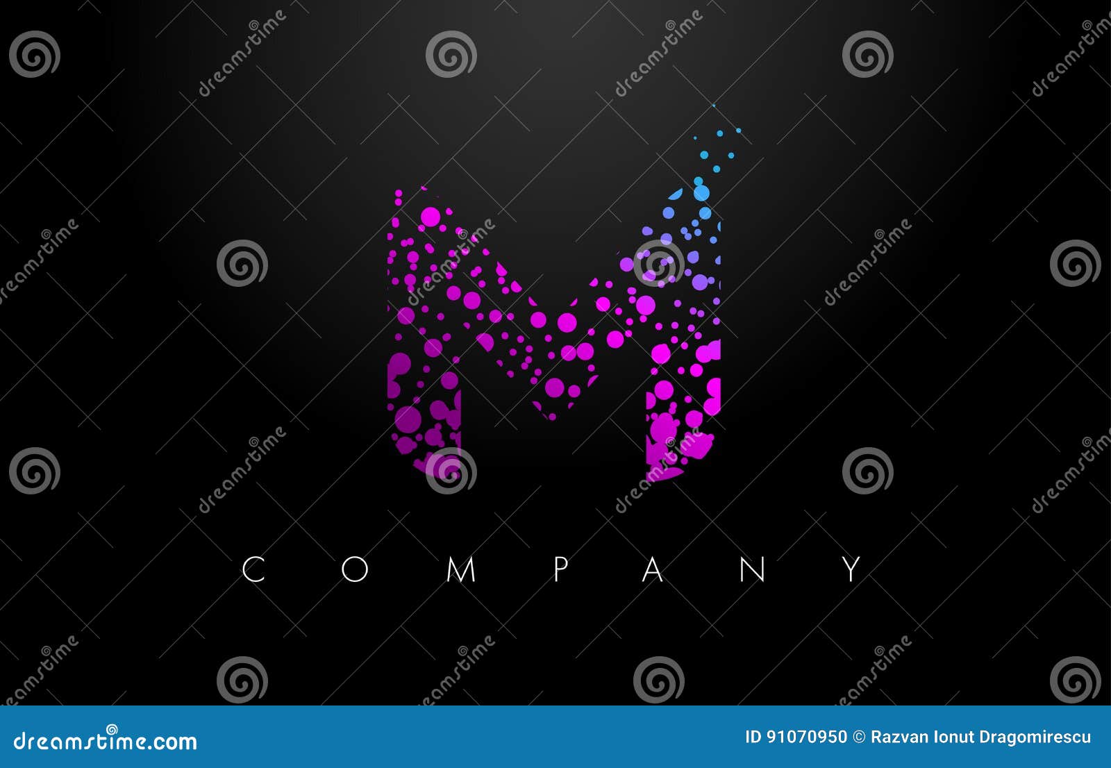 M Letter Logo with Purple Particles and Bubble Dots Stock Vector ...
