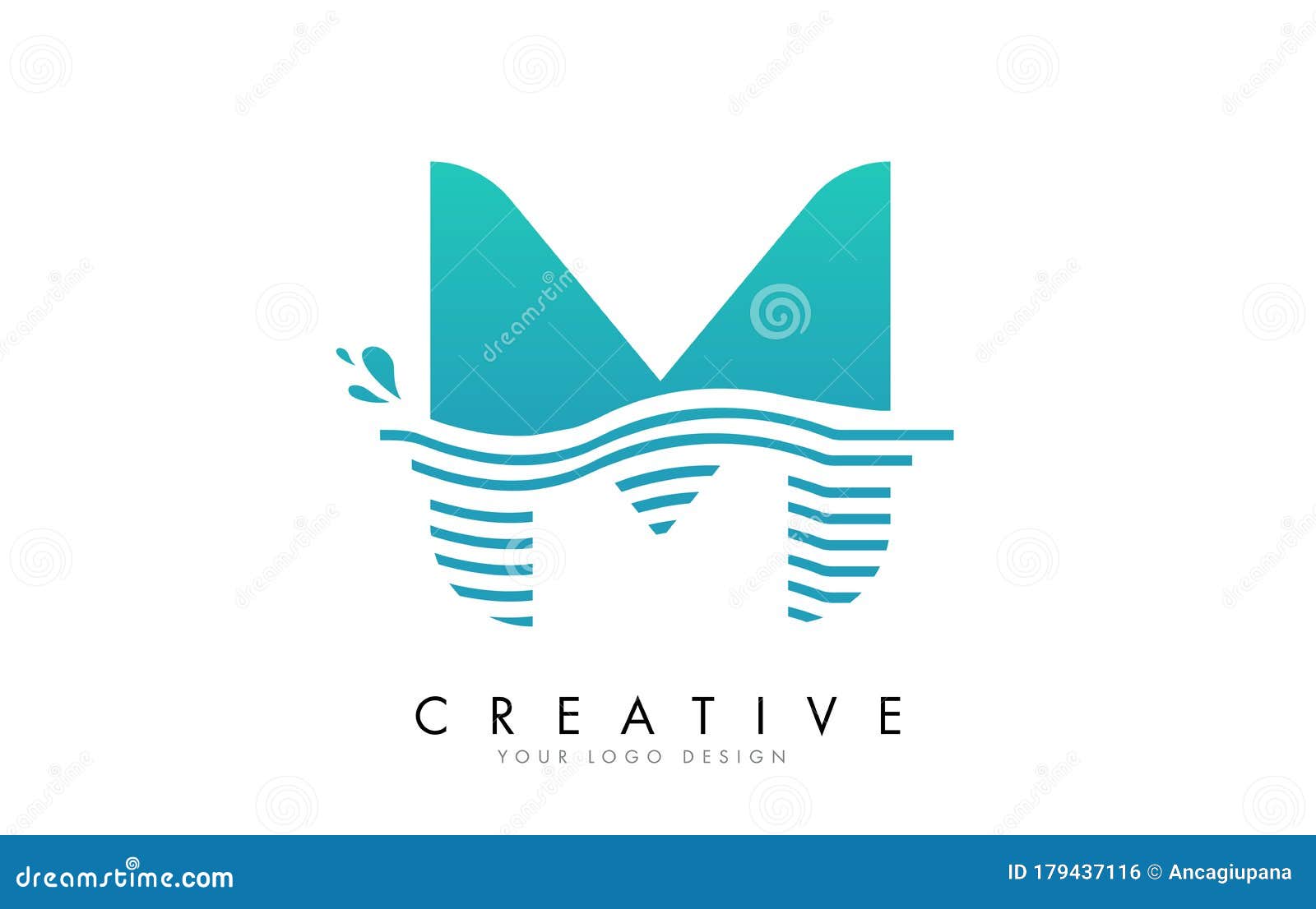 M Letter Logo with Waves and Water Drops Design Stock Vector ...