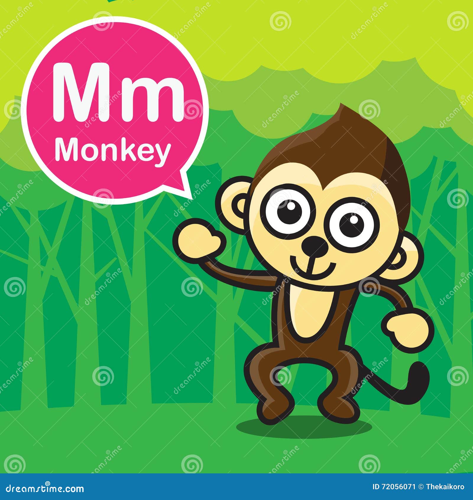 M Monkey Color Cartoon and Alphabet for Children To Learning Vector ...