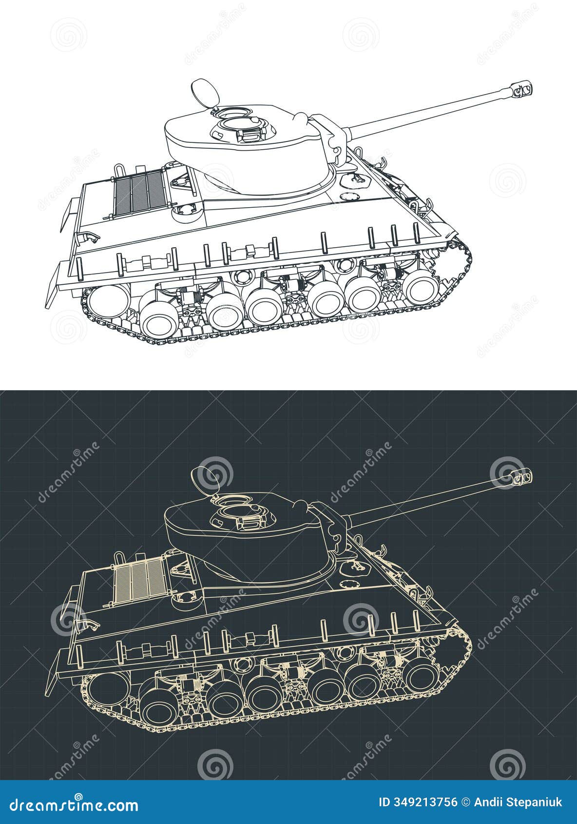 M4 Sherman Tank Blueprints Illustrations Stock Vector - Illustration of ...