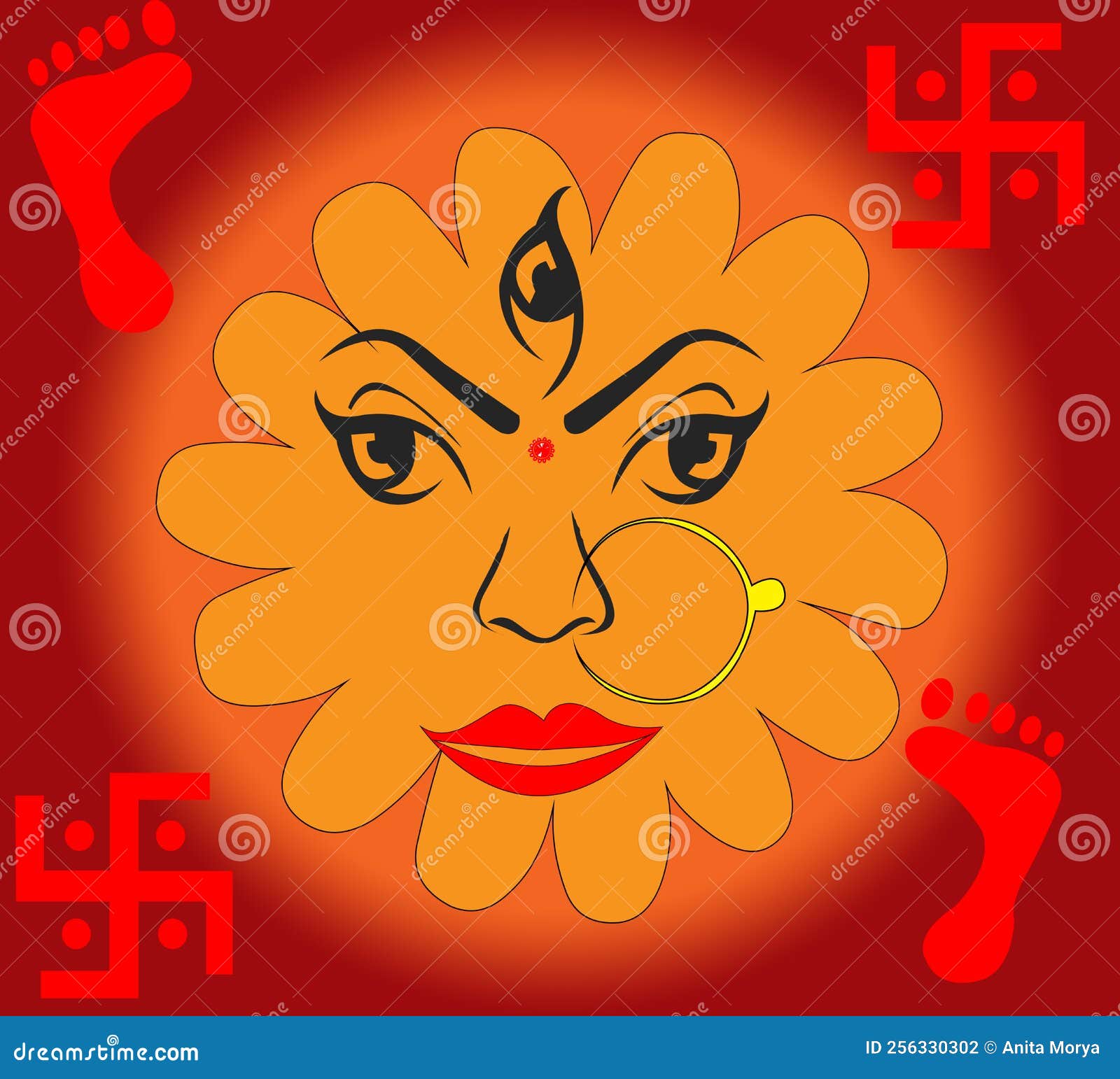 Maa Durga Face Shape And Swastik And White Background Stock Photo ...