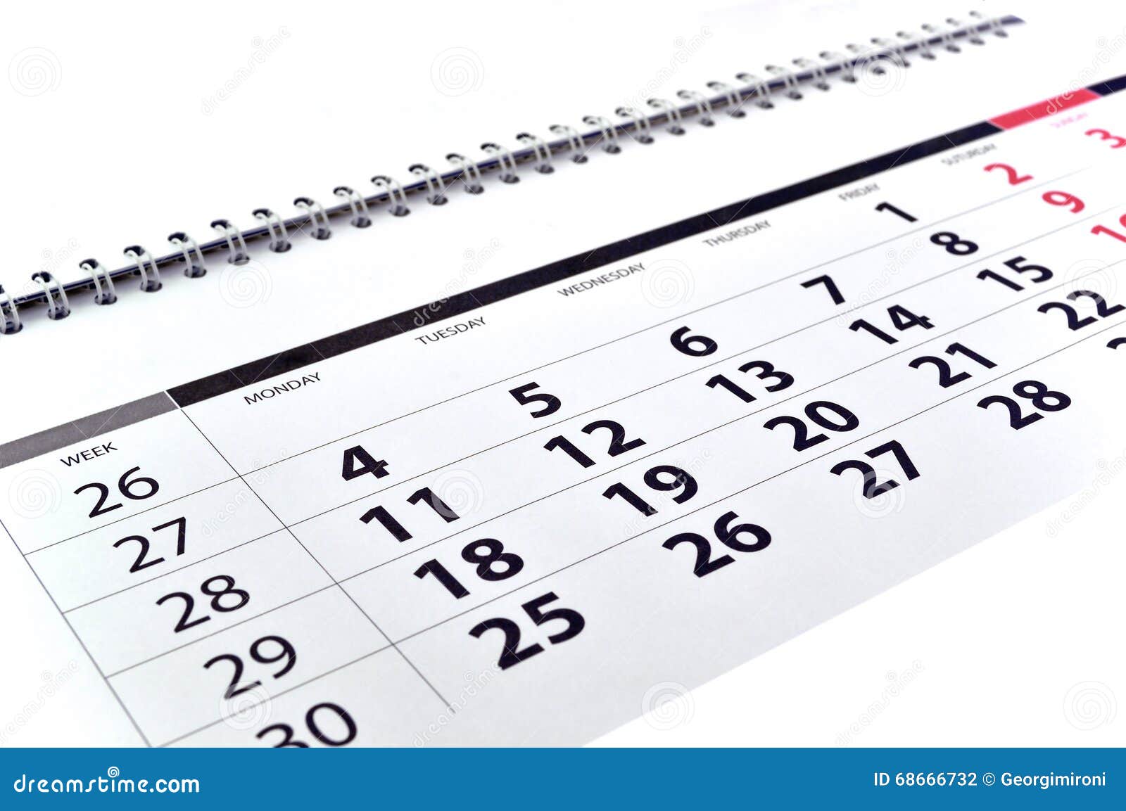 Maandelijkse kalender stock foto. Image of week, donderdag - 68666732