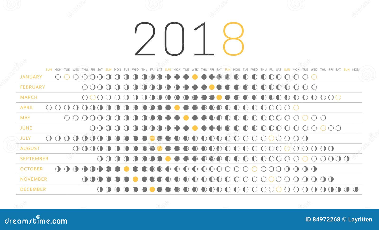Maankalender 2018 vector illustratie. Illustration of tijdschema - 84972268