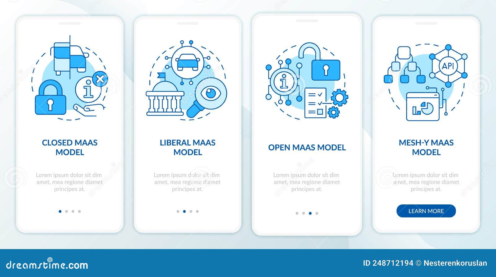 MaaS Models Blue Onboarding Mobile App Screen Stock Vector ...