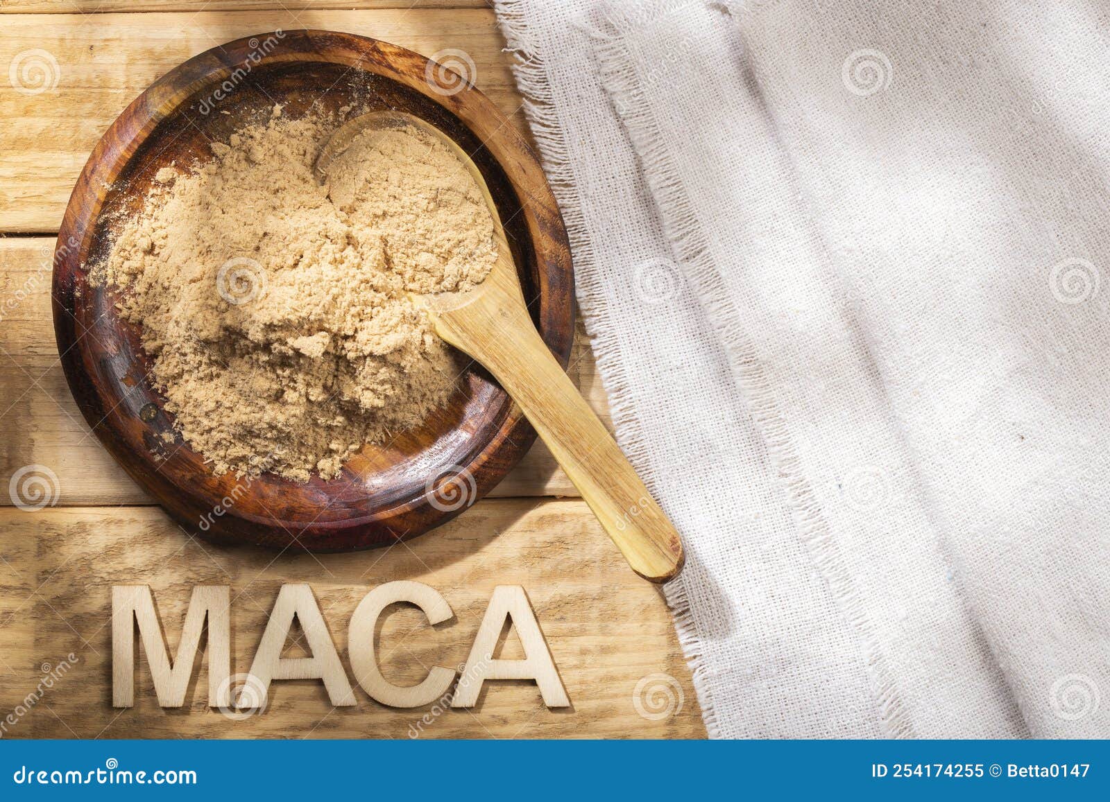 Maca Powder, in Wooden Bowl on the Table, Nutritional Substance from ...