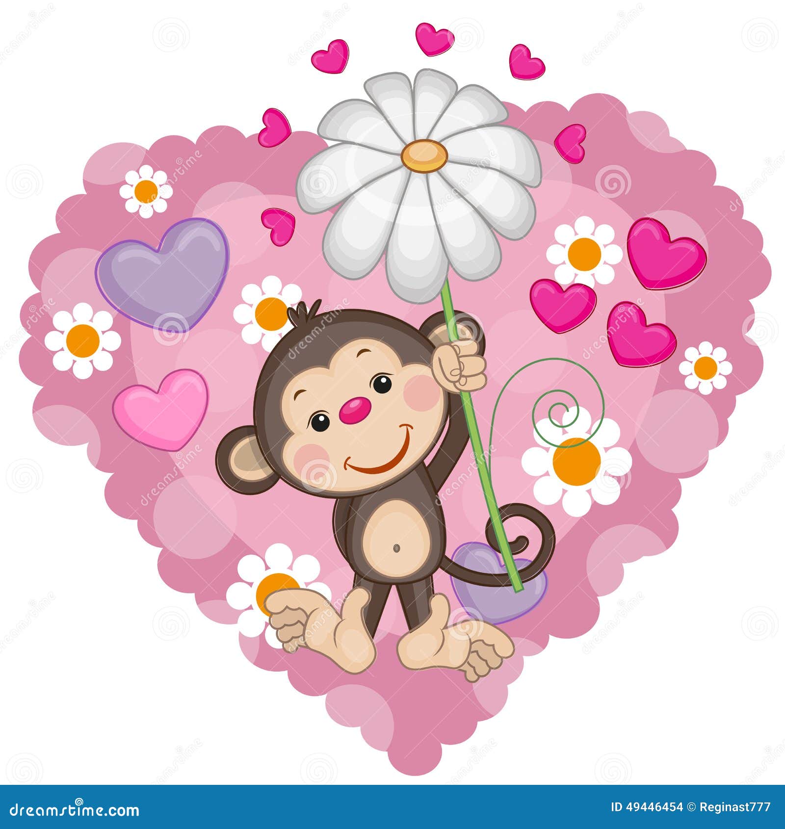 Macaco com corações e flor ilustração do vetor. Ilustração de valentina ...