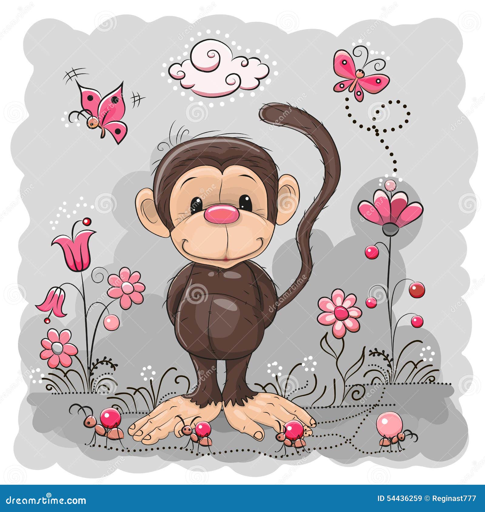 Macaco com flores ilustração do vetor. Ilustração de cumprimento - 54436259