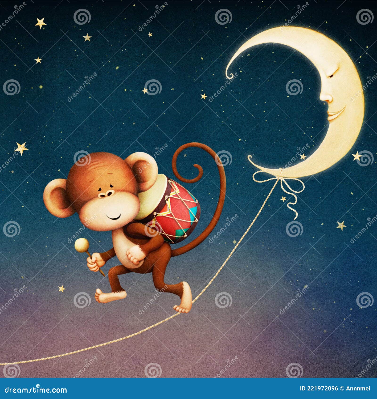 Macaco e lua ilustração stock. Ilustração de céu, arte - 221972096