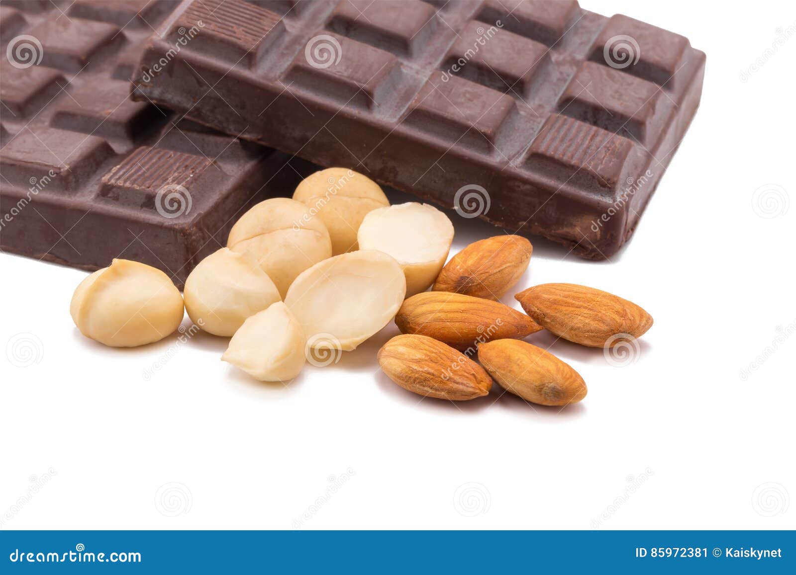 Macadamia Almonds and Dark Chocolate Isolated on White Backgrou Stock ...
