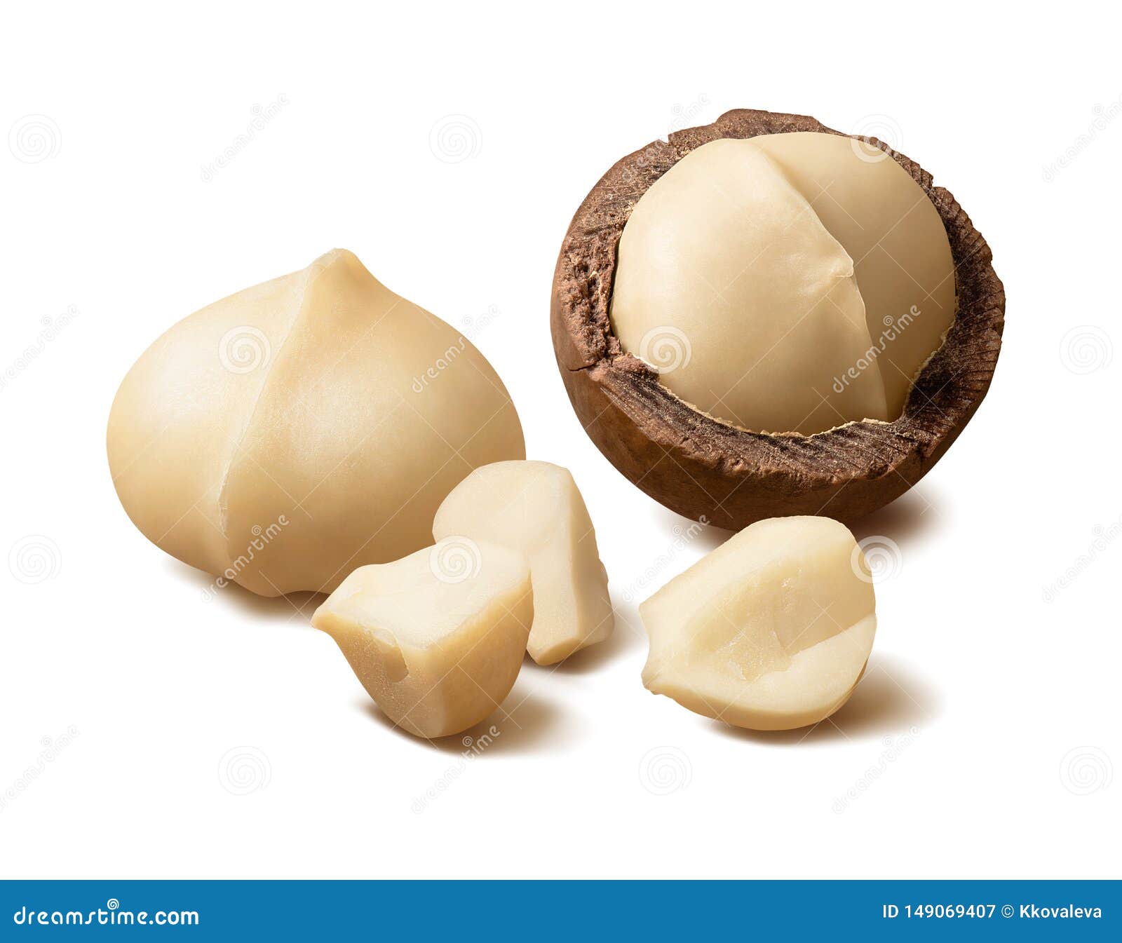 Macadamia Nuts and Pieces. Peeled and in Nutshells Stock Image - Image ...