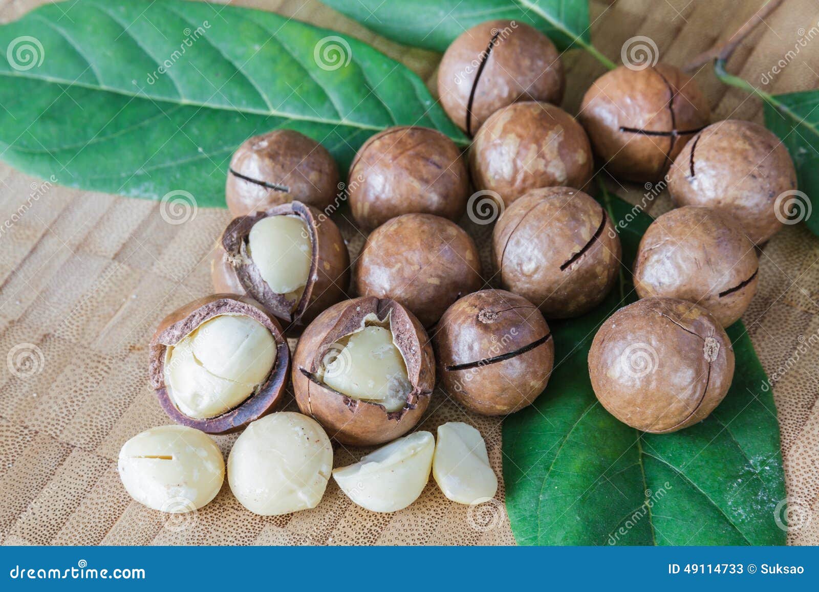 Macadamia on wood table. stock image. Image of natural - 49114733