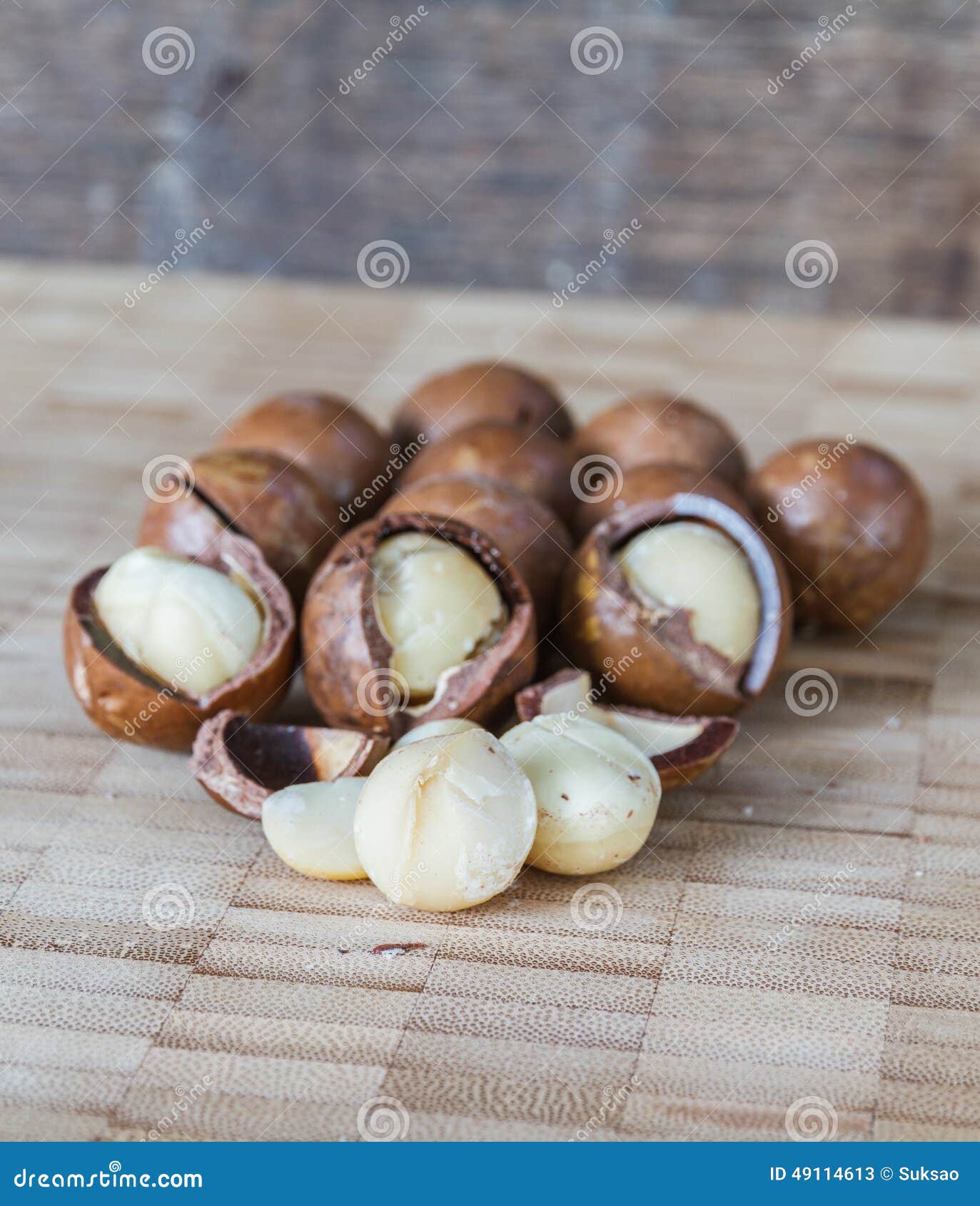 Macadamia on wood table. stock image. Image of background - 49114613
