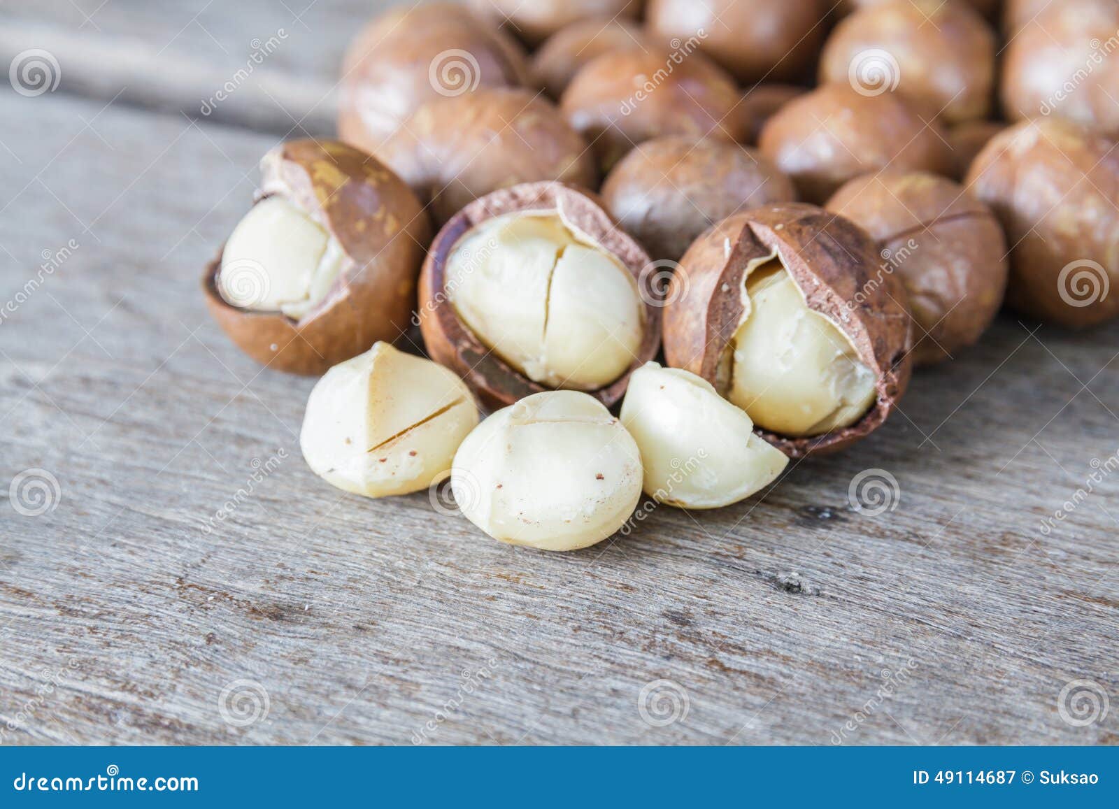 Macadamia on wood table. stock image. Image of natural - 49114687