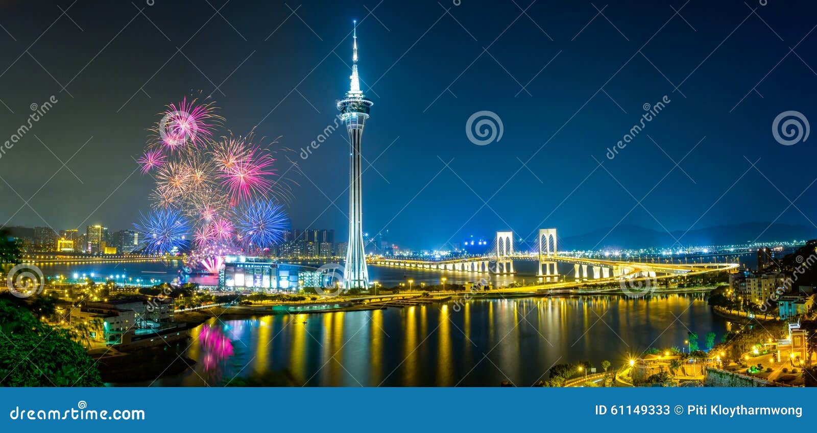 Macao fireworks editorial stock photo. Image of landscape - 61149333