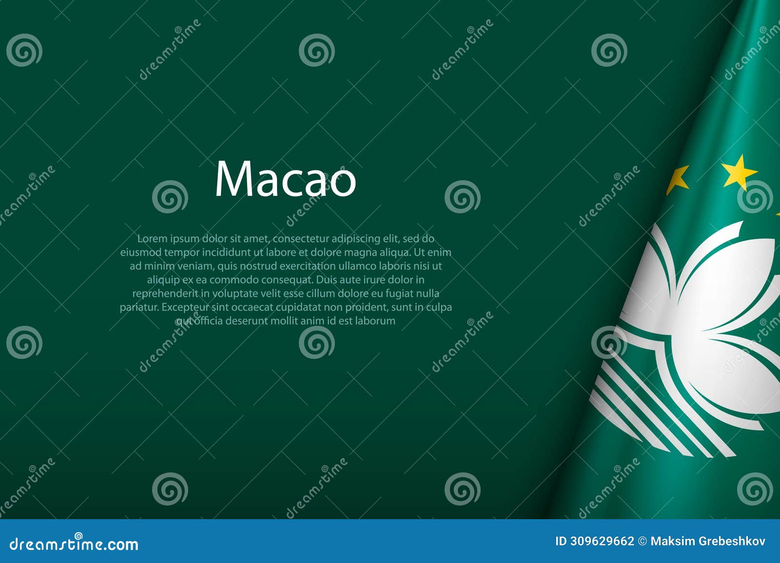 Macao National Flag Isolated on Background with Copyspace Stock Vector ...
