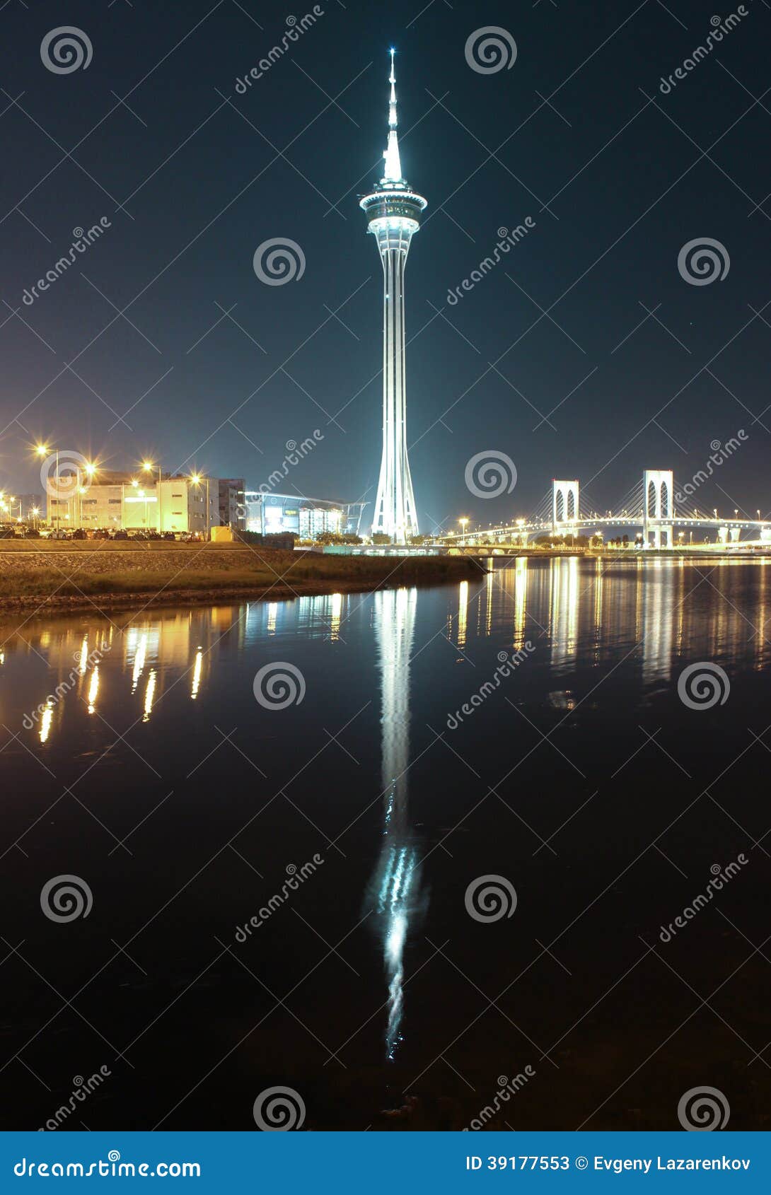 Macao Tower and Bridge To Taipa at Night Stock Image - Image of ...