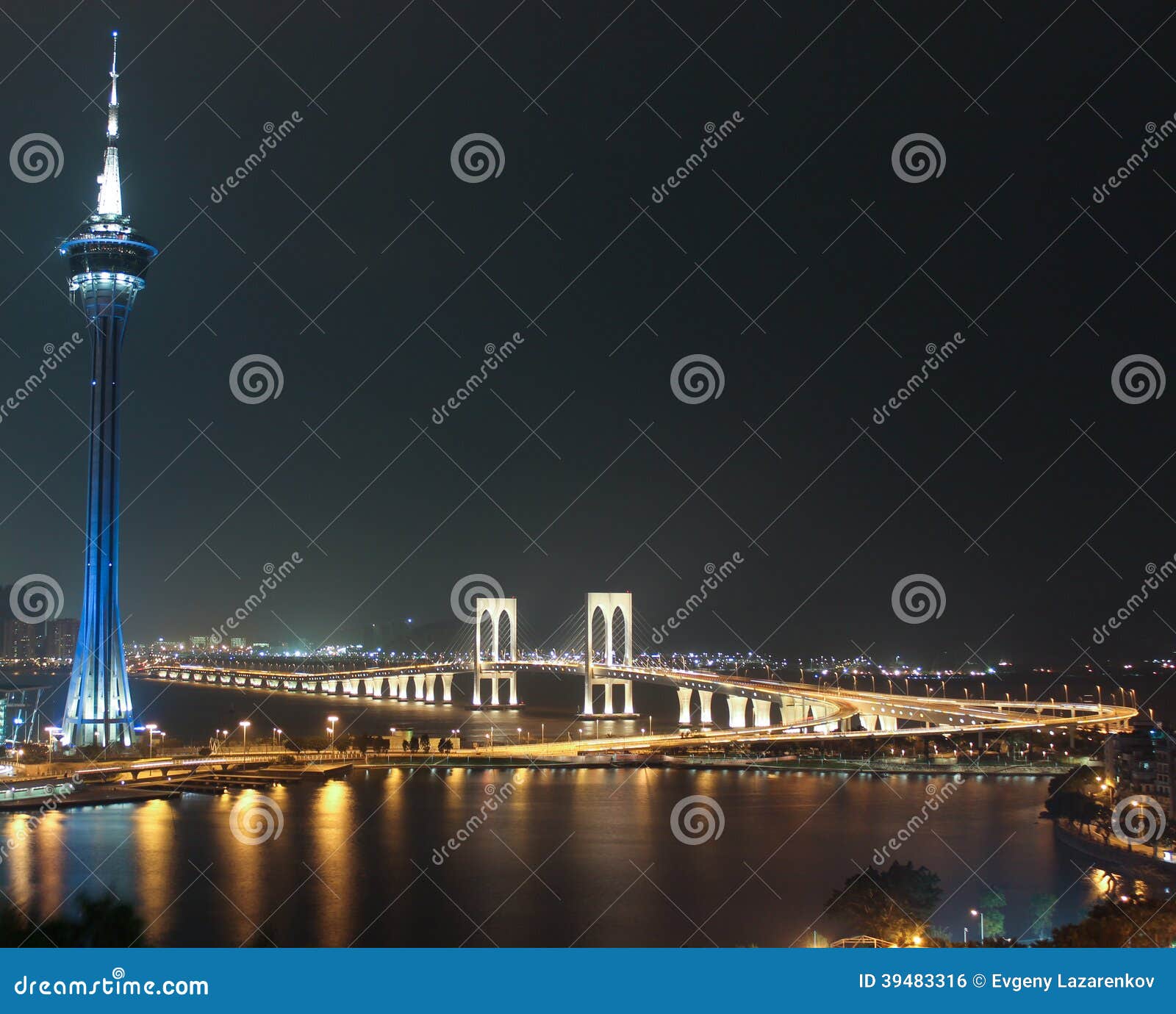 Macao Tower and Sai Van Bridge at Night Macau Stock Photo - Image of ...