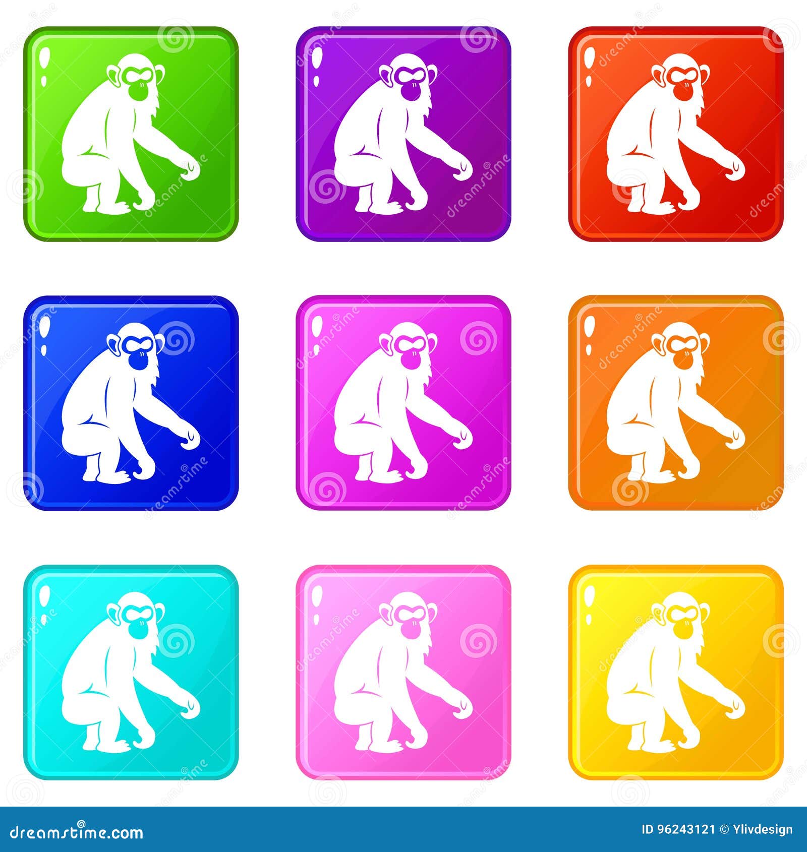 Macaque icons 9 set stock vector. Illustration of chimpanzee - 96243121