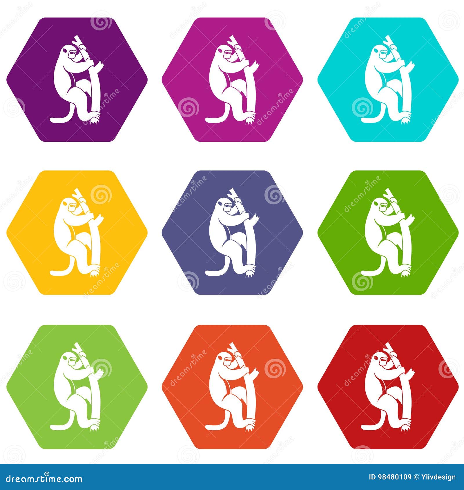 Macaque on a Tree Icon Set Color Hexahedron Stock Vector - Illustration ...