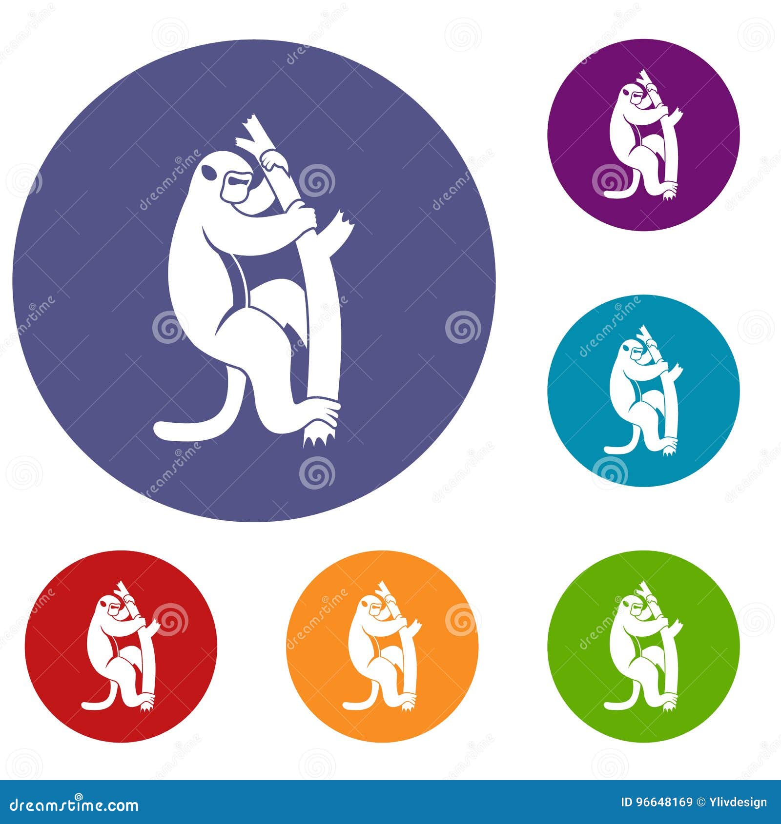 Macaque on a Tree Icons Set Stock Vector - Illustration of nature ...